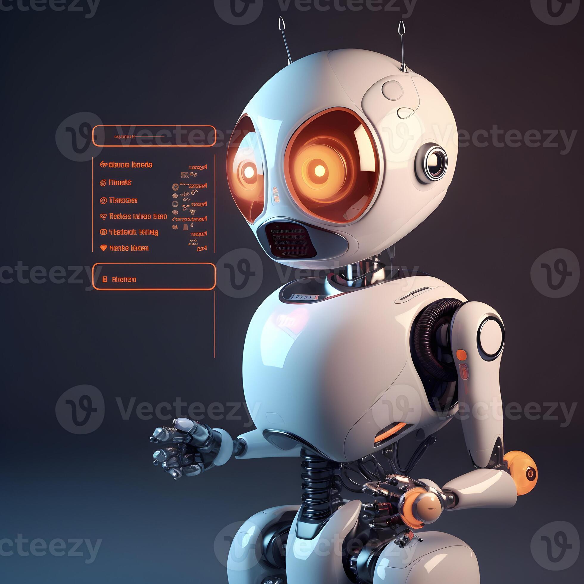 Robot beside data screen. Concept of chatbot with AI. AI generated ... Robot beside data screen. Concept of chatbot with AI. AI generated ...