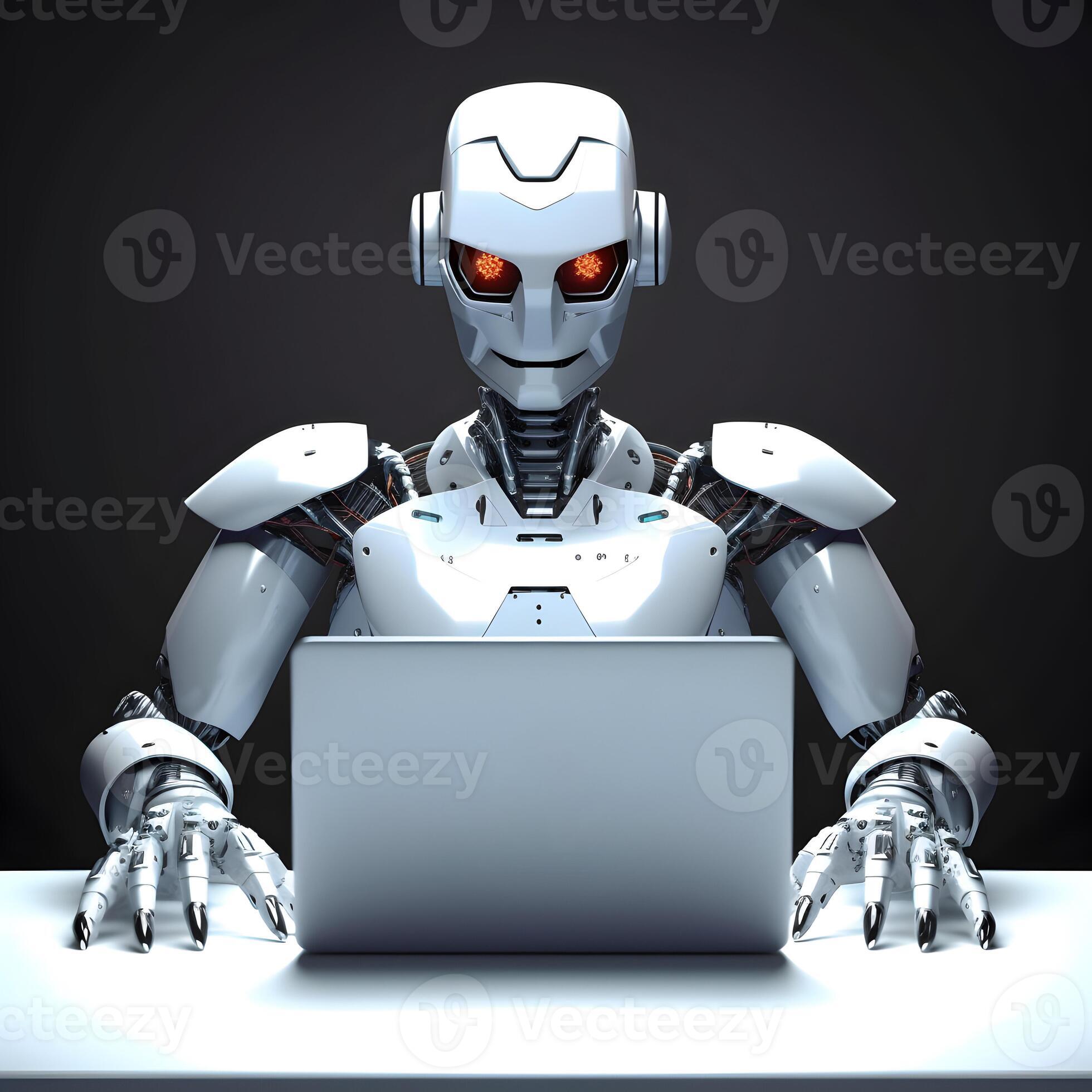 Futuristic robot using computer laptop. 25529572 Stock Photo at Vecteezy
