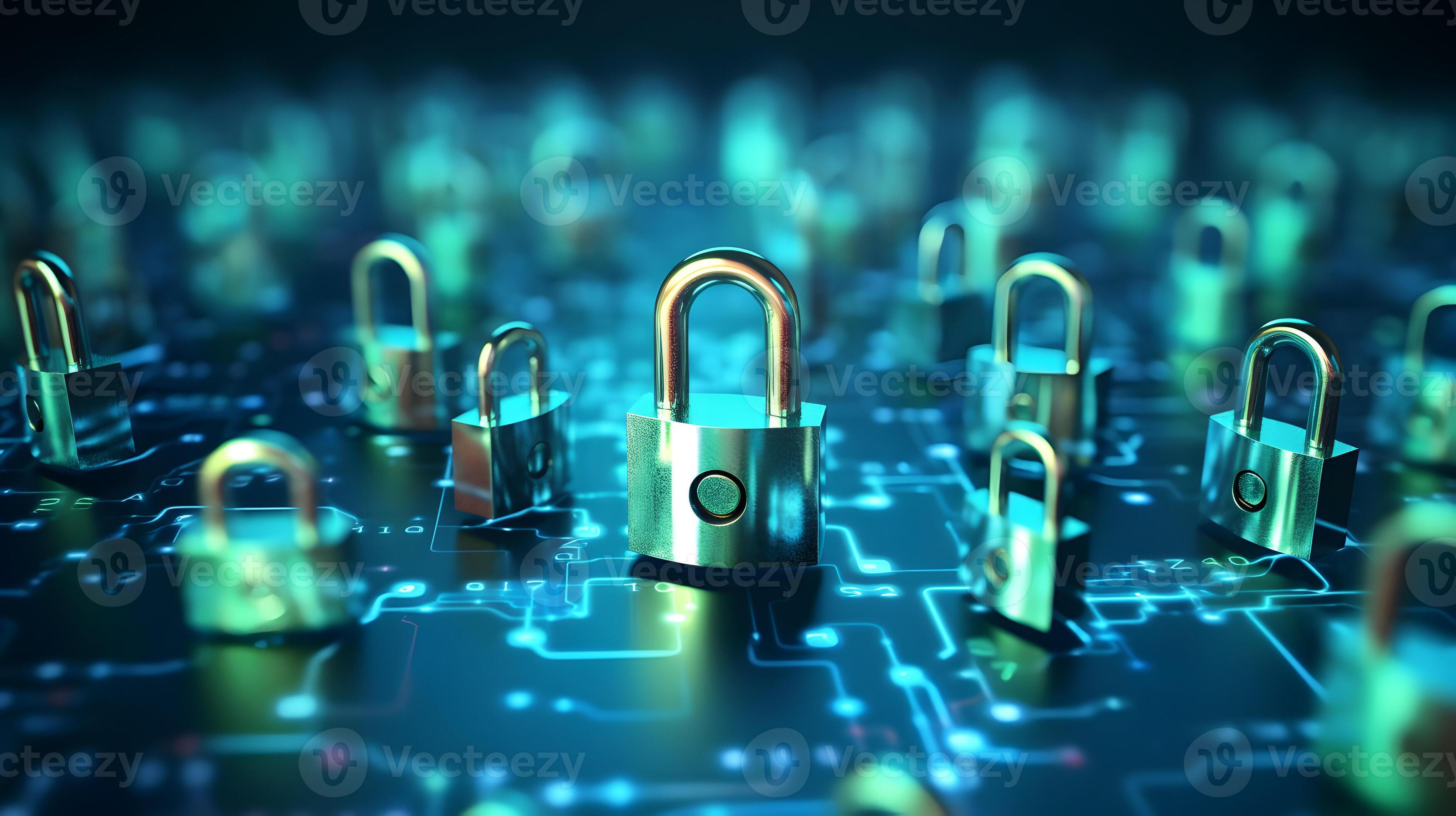 Locks On Circuit Pattern Concept Of Data Security And Cybersecurity