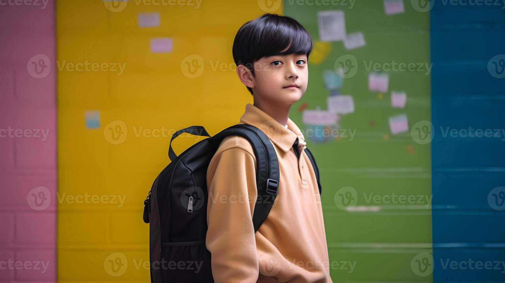 Asian student boy with backpack. Concept of back to school. AI ... Asian student boy with backpack. Concept of back to school. AI ...