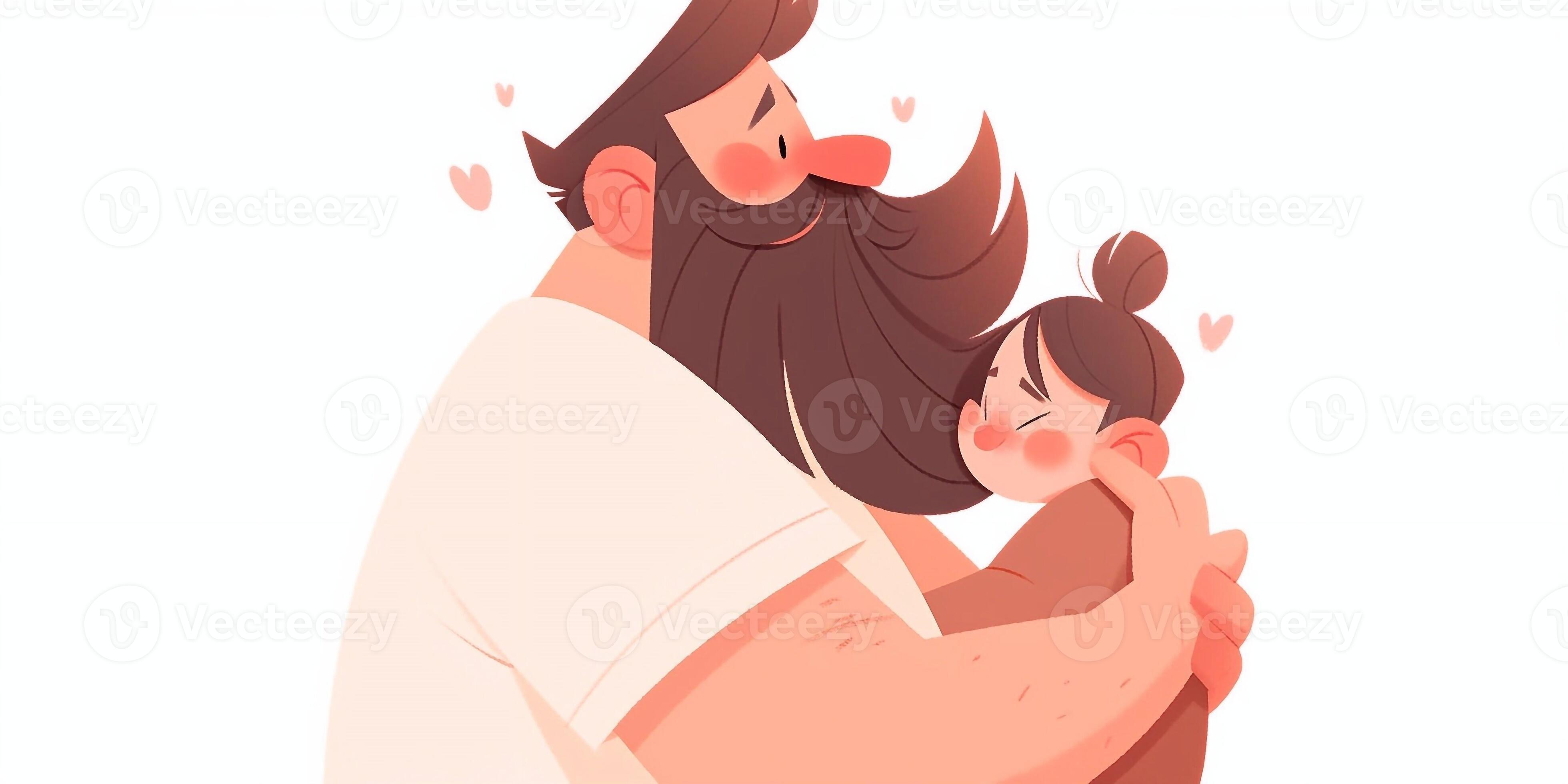 Illustration of a father hugs his son in a warm and heartfelt hug in cartoon style 25531230 ...