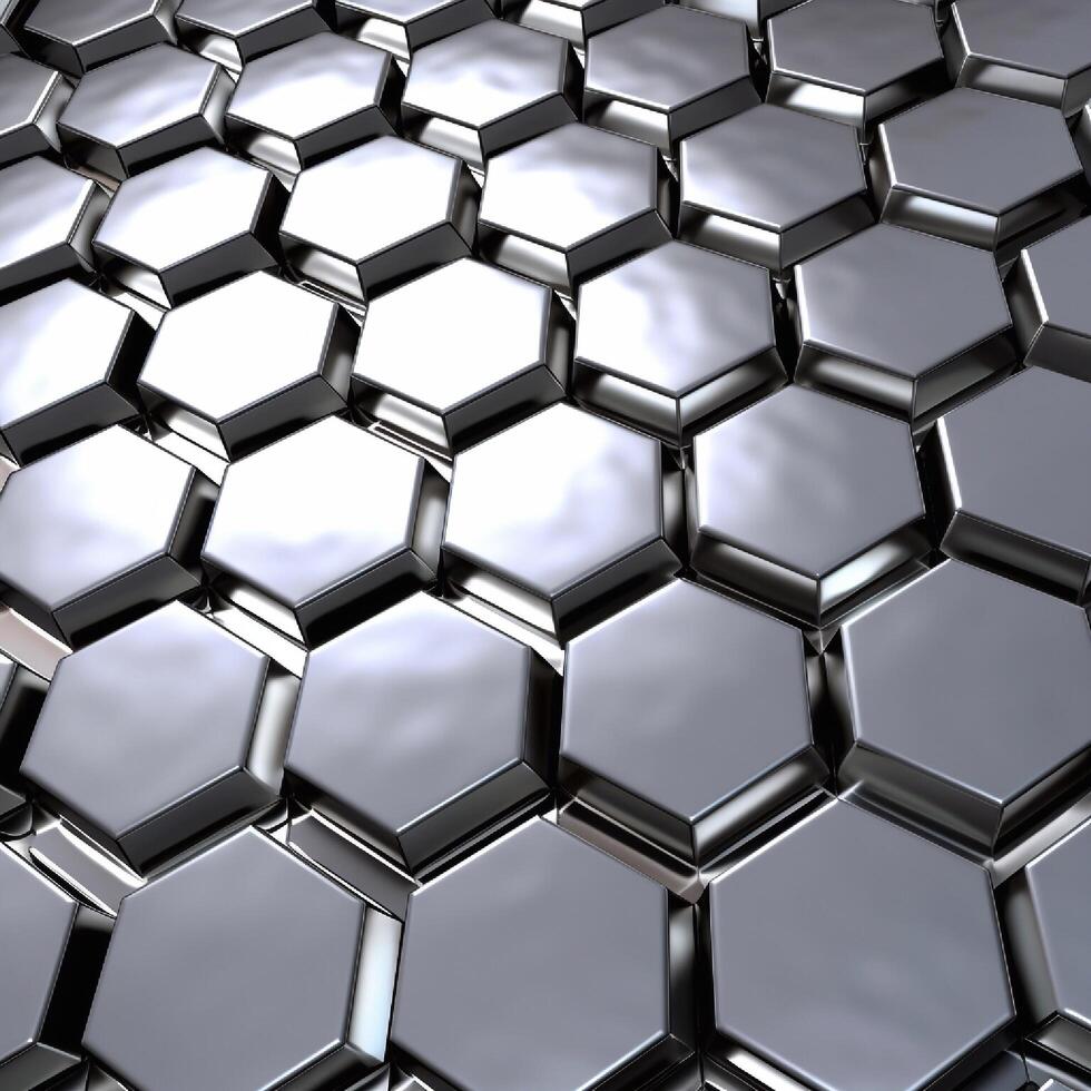 3d rendering of abstract metallic background with hexagons in gray ...