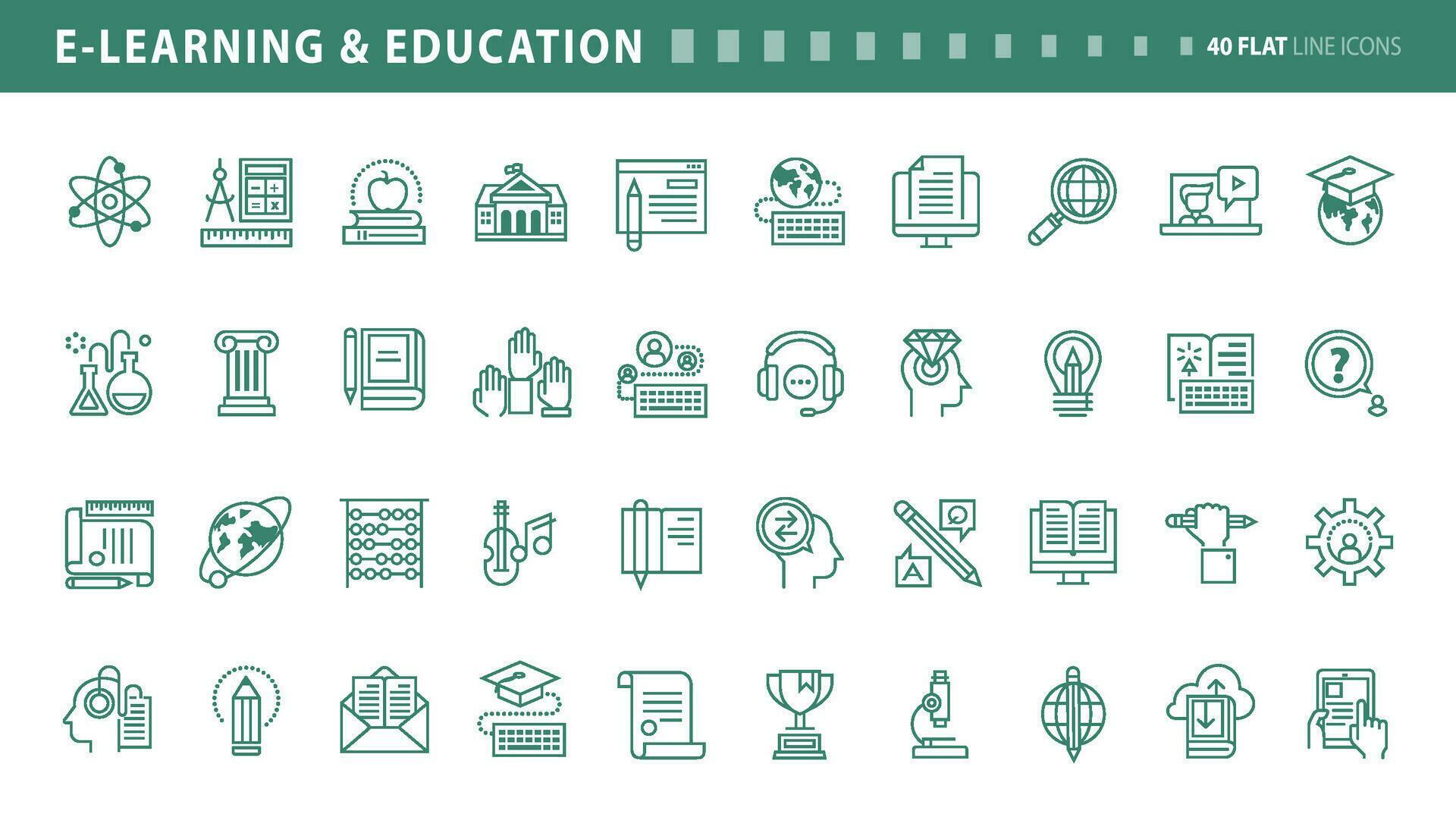 Set of flat line icons of e-learning and education. Vector concepts for website and app design ...