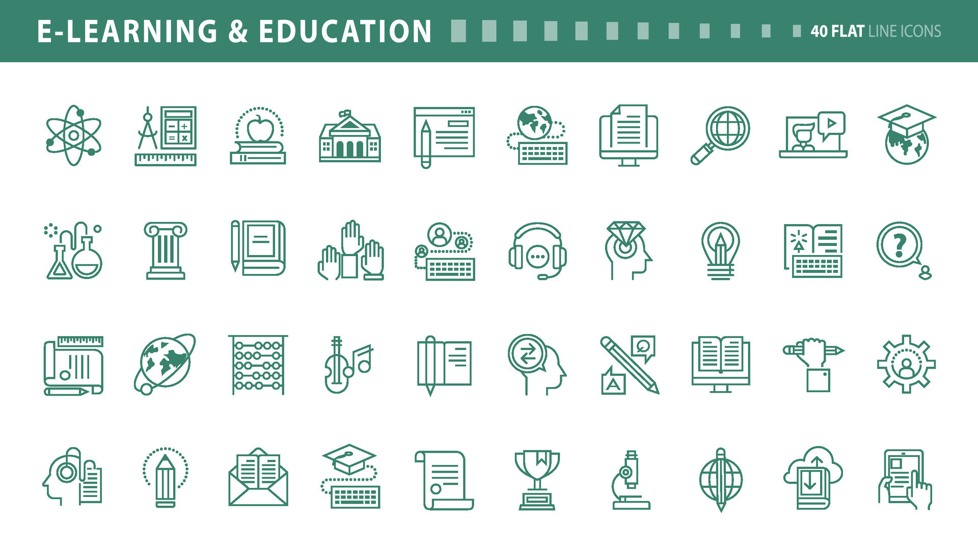 Set of flat line icons of e-learning and education. Vector concepts for website and app design ...