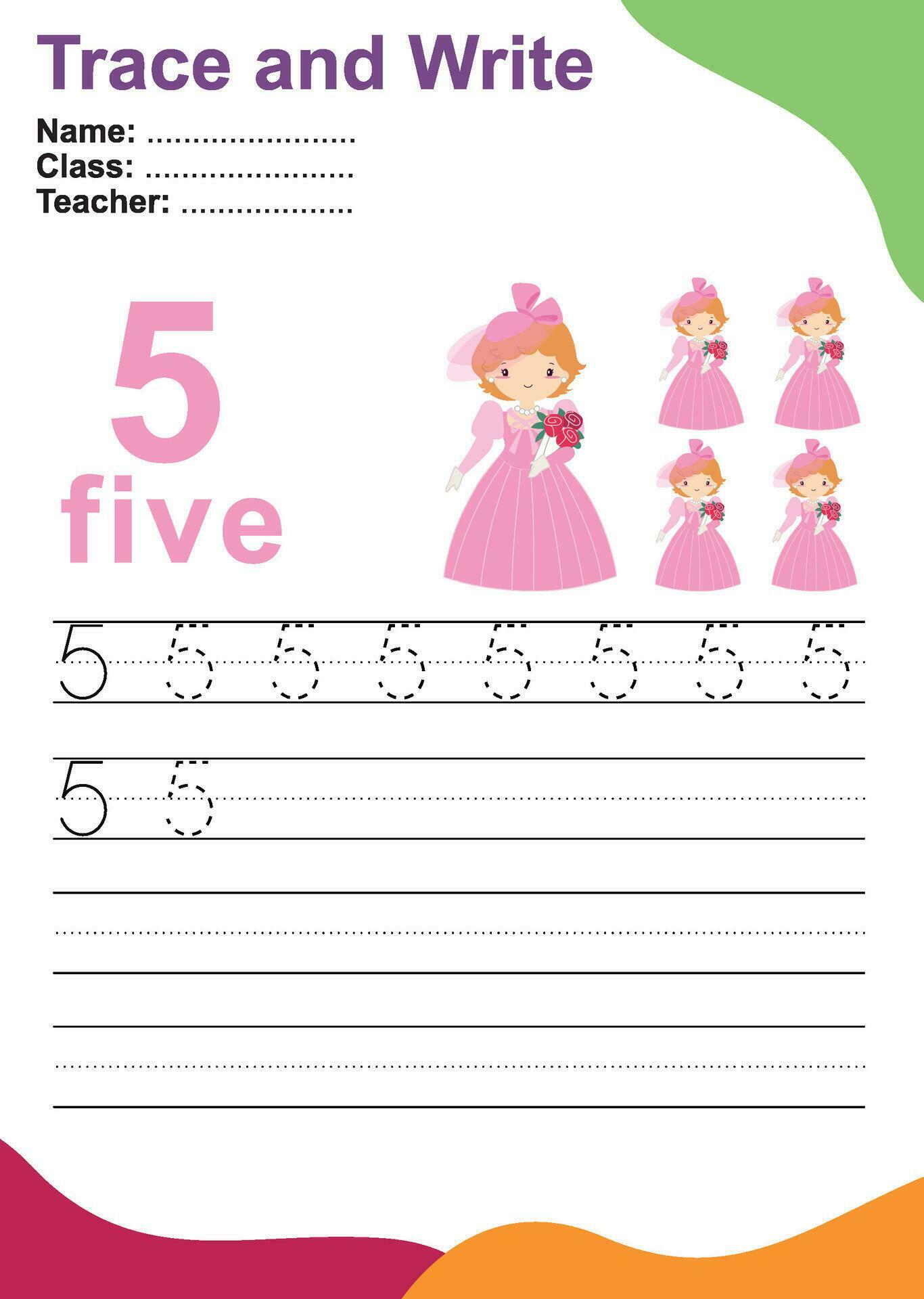 Trace and write number for children. Exercise for children to recognize ...