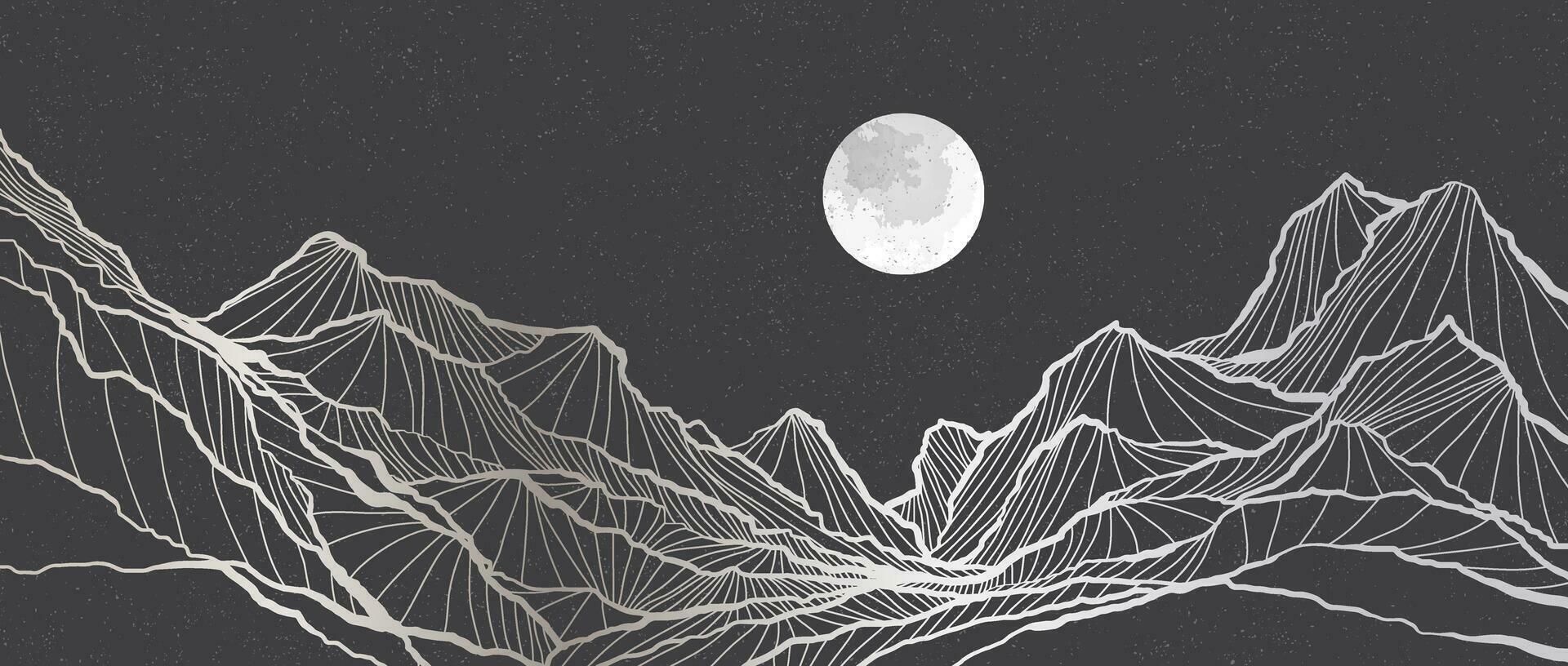 Mountain landscape illustration. Hand drawn style of creative minimalist modern line art print ...