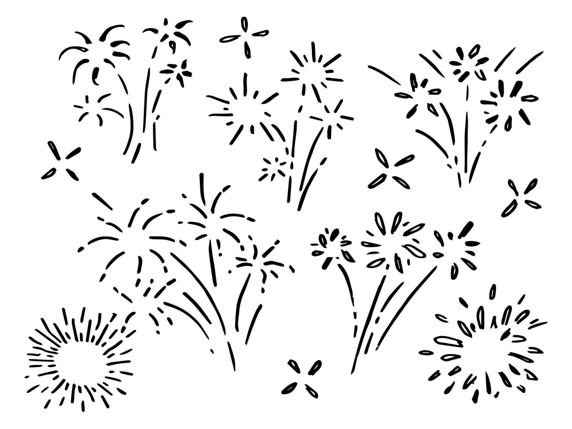 Hand Drawn Of Doodle Firework Sunburst Explosion Set Doodle Design