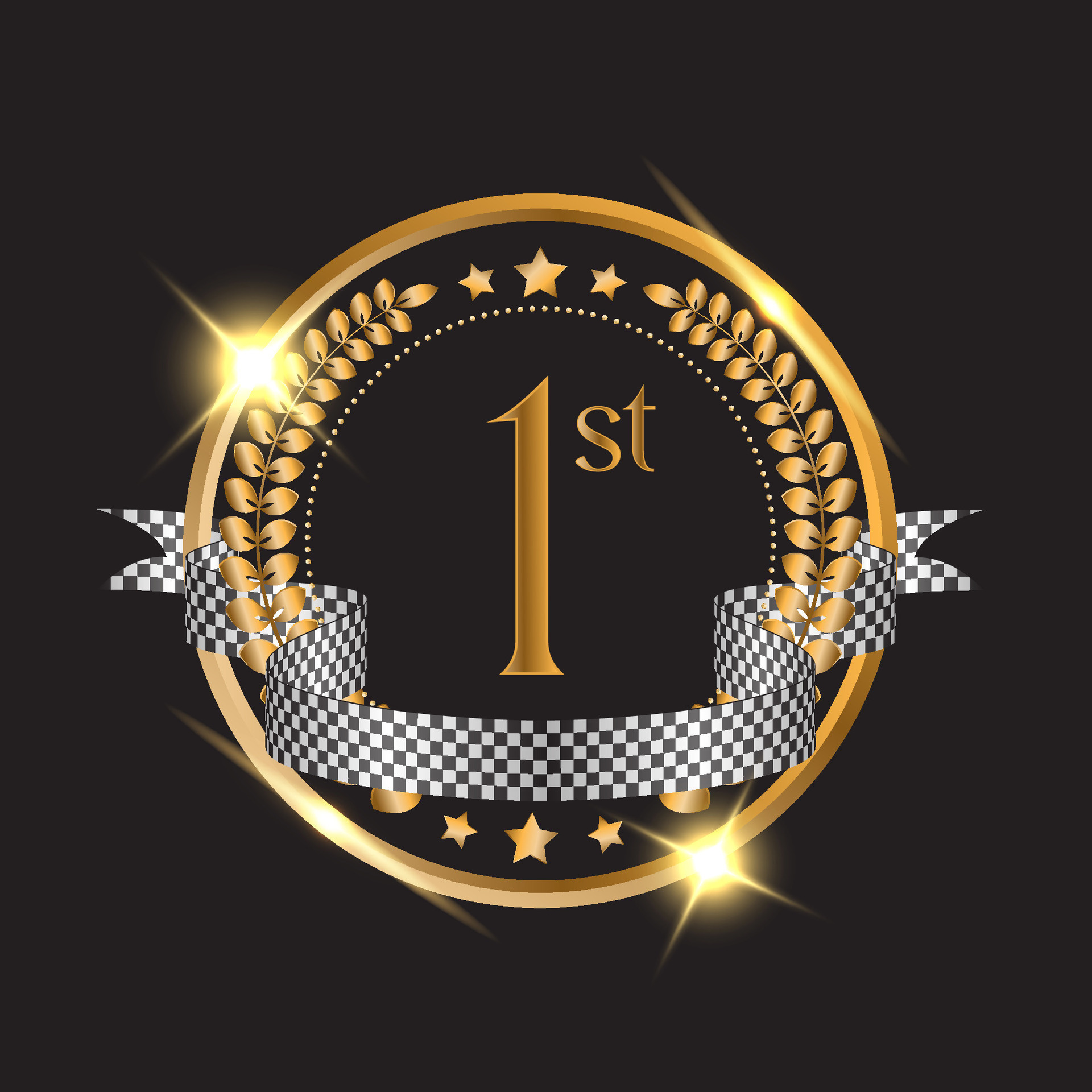 gold emblem with first order and racing flag. the logo for the first place winner of the race ...