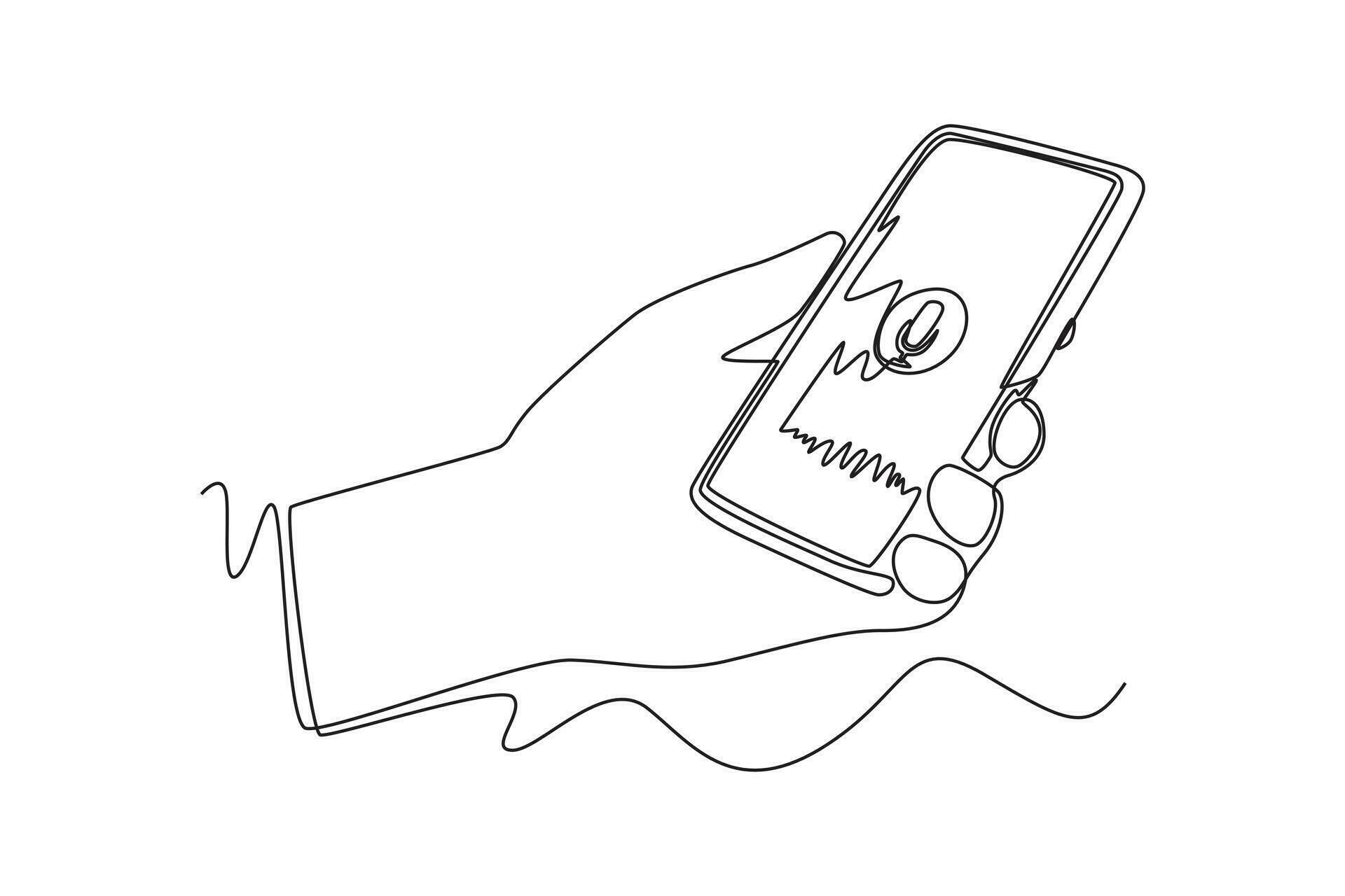 Single One Line Drawing Speech Recognition Device Concept Voiceover Continuous Line Draw