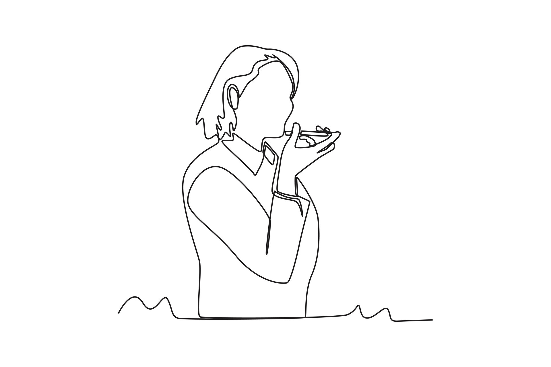 Single One Line Drawing Speech Recognition Device Concept Voiceover Continuous Line Draw