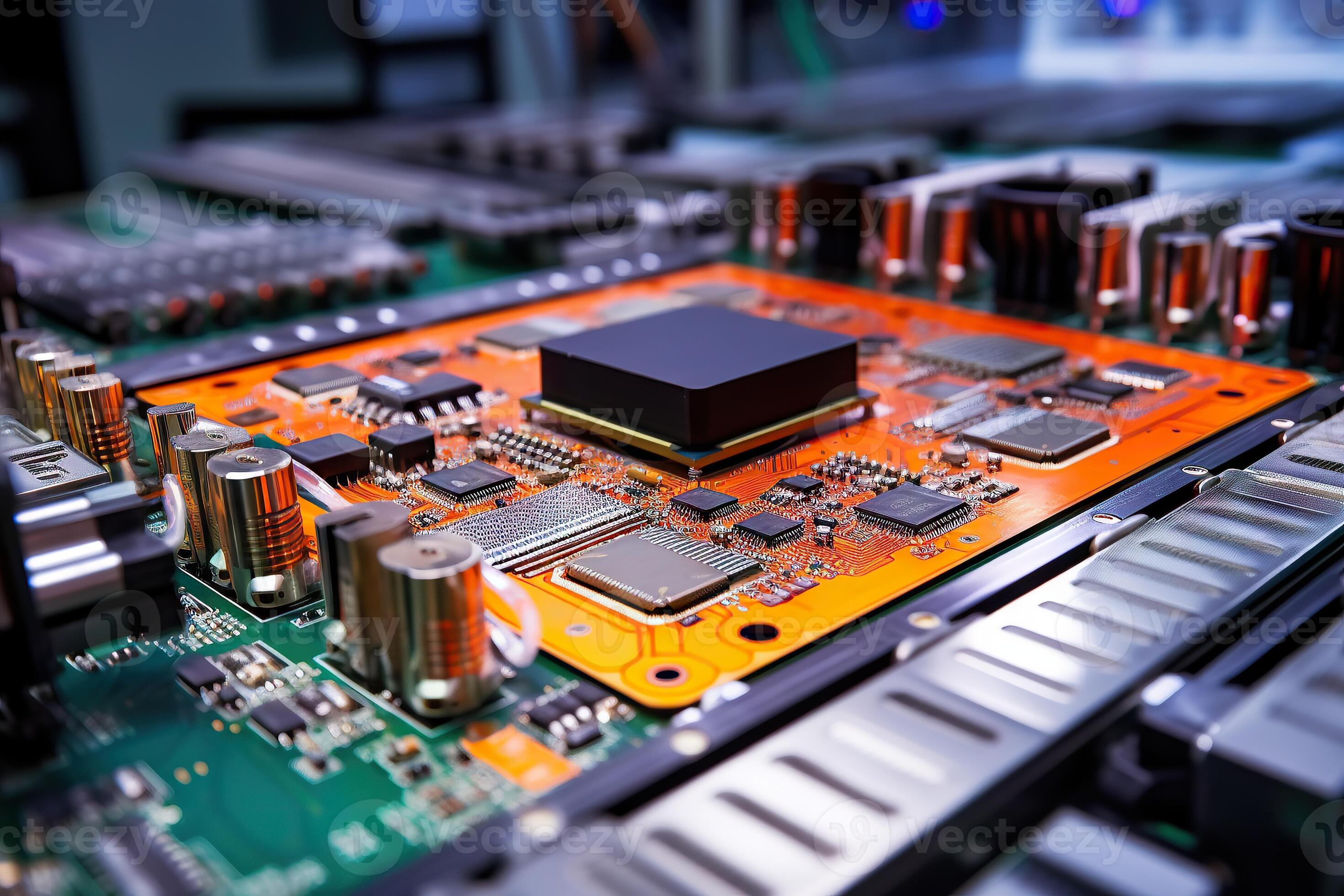 Electronic circuit board close up. Technology background. Central Computer Processors CPU ...