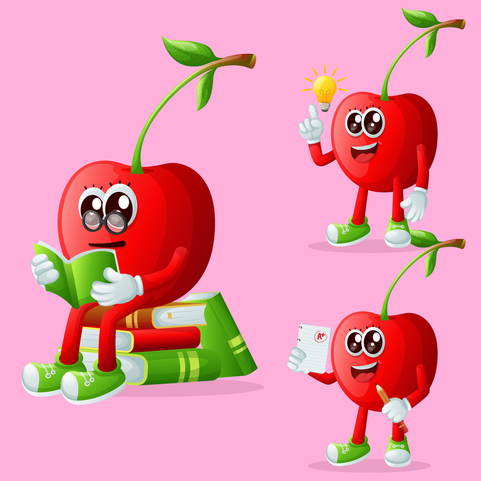 Cute Cherry Characters Being Clever 25551178 Vector Art At Vecteezy