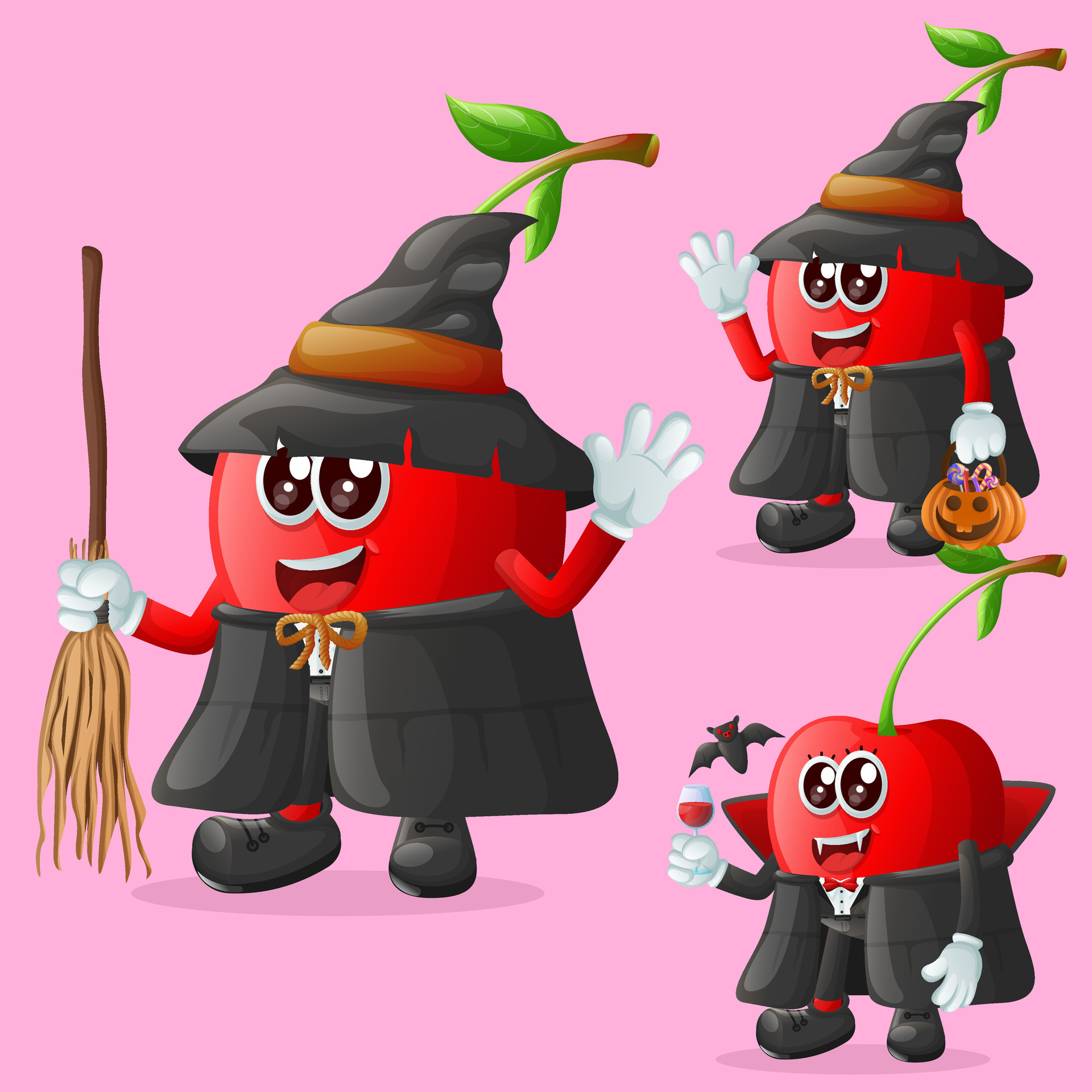 Cute Cherry Characters On Halloween 25551198 Vector Art At Vecteezy