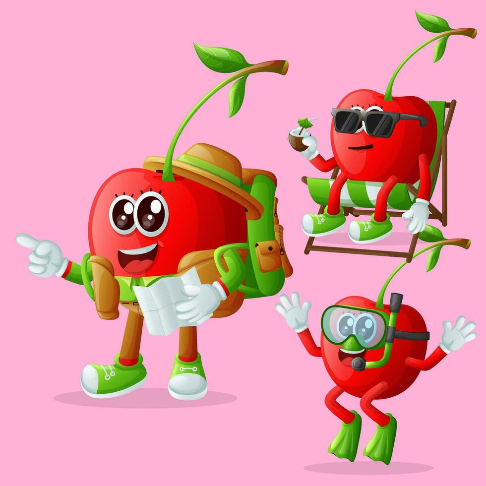 Cute Cherry Characters On Vacation 25551218 Vector Art At Vecteezy