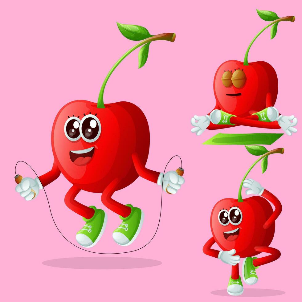 Cute Cherry Characters Exercising 25551219 Vector Art At Vecteezy