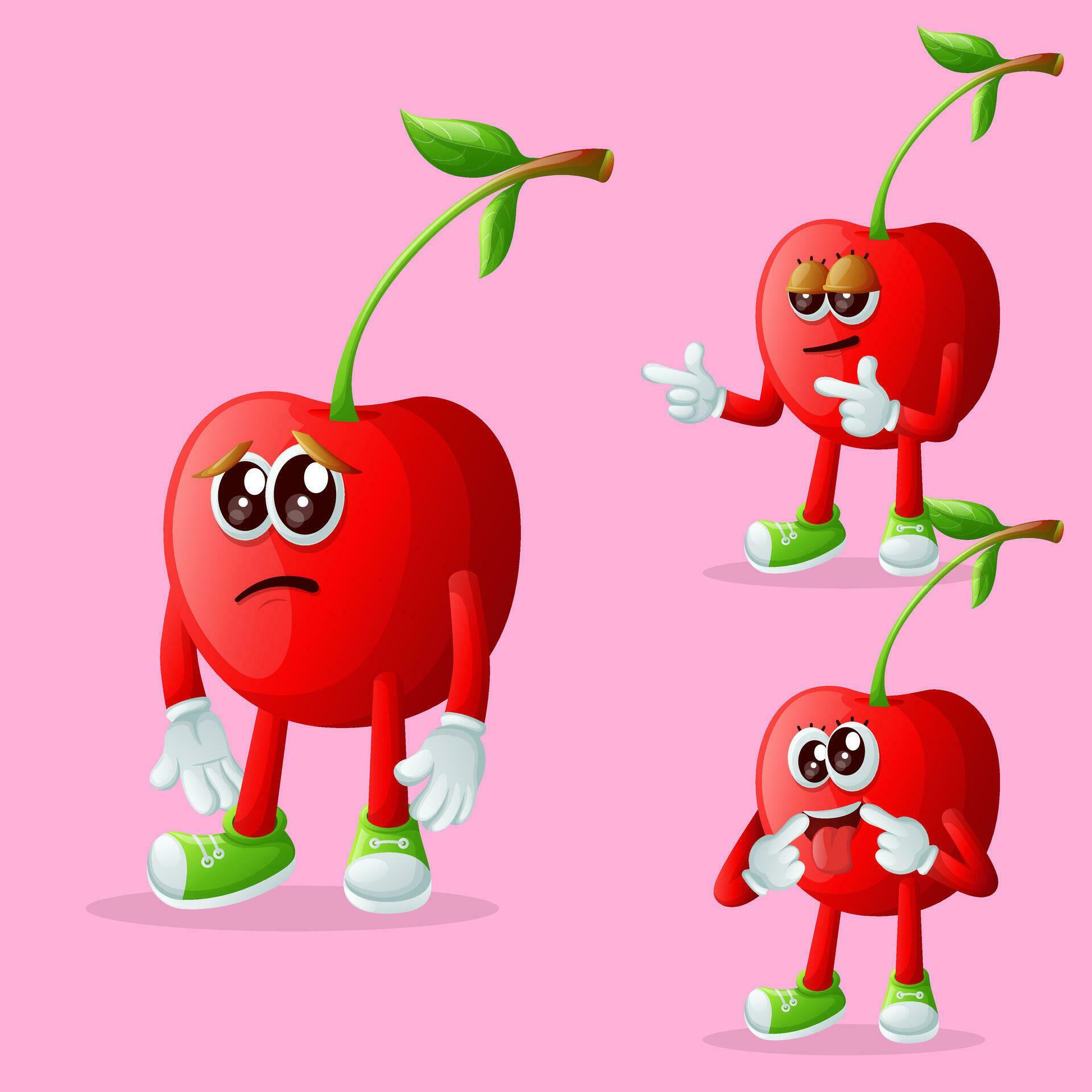 Cute Cherry Characters With Different Facial Expressions 25551251 Vector Art At Vecteezy