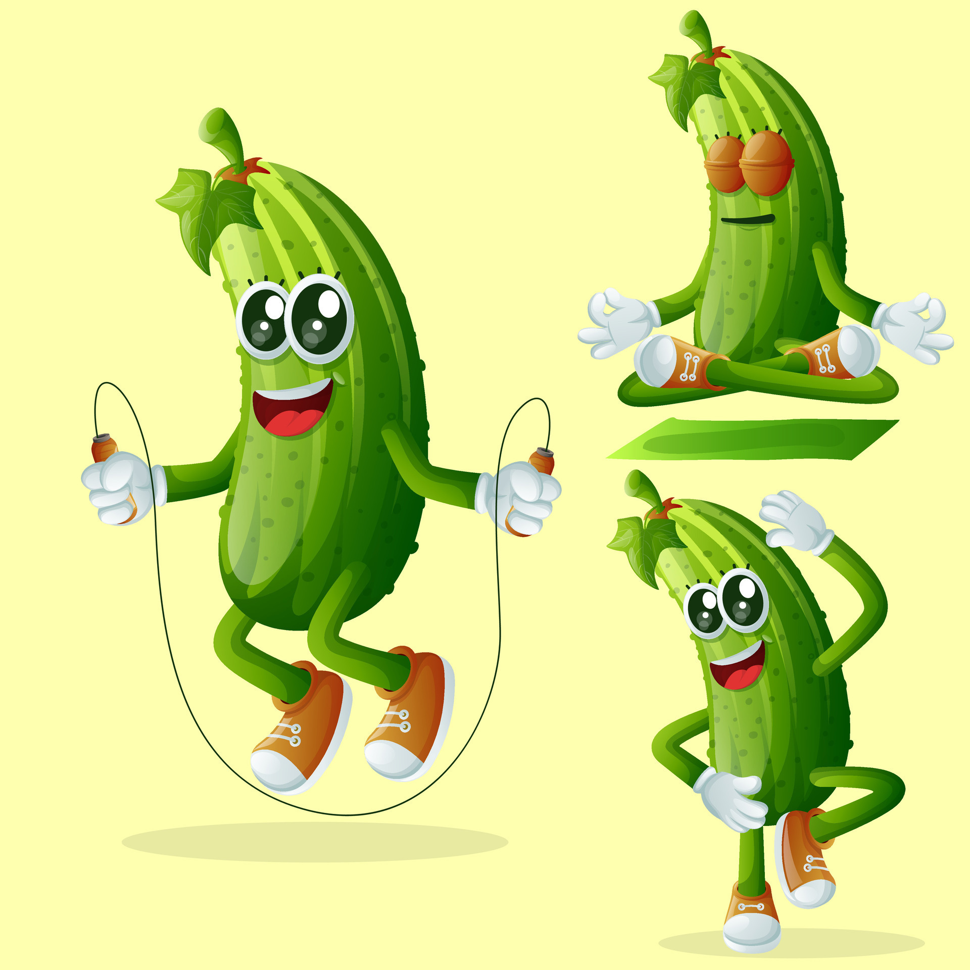 Cute Cucumber Characters Exercising 25551312 Vector Art At Vecteezy