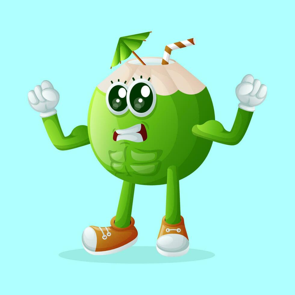 Cute Coconut Character Showing Off His Muscles 25551327 Vector Art At Vecteezy