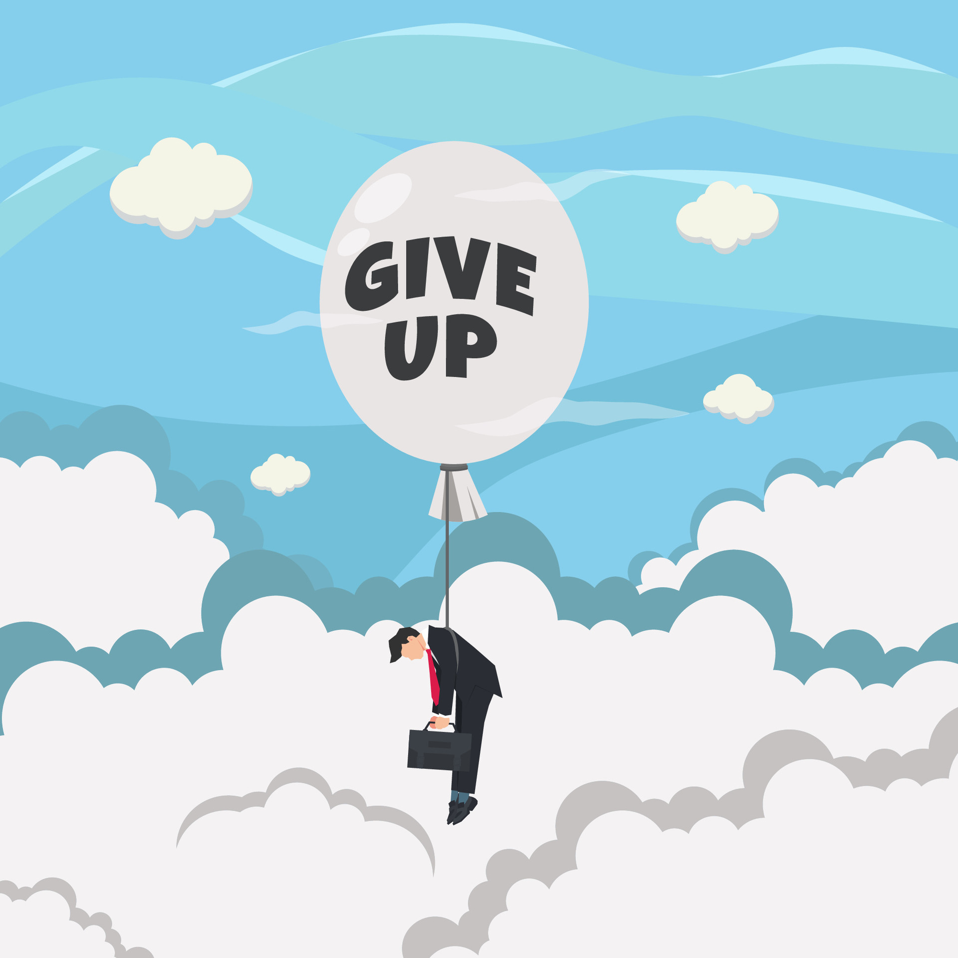 Businessman flying with white balloon. Give up concept vector ... Businessman flying with white balloon. Give up concept vector ...