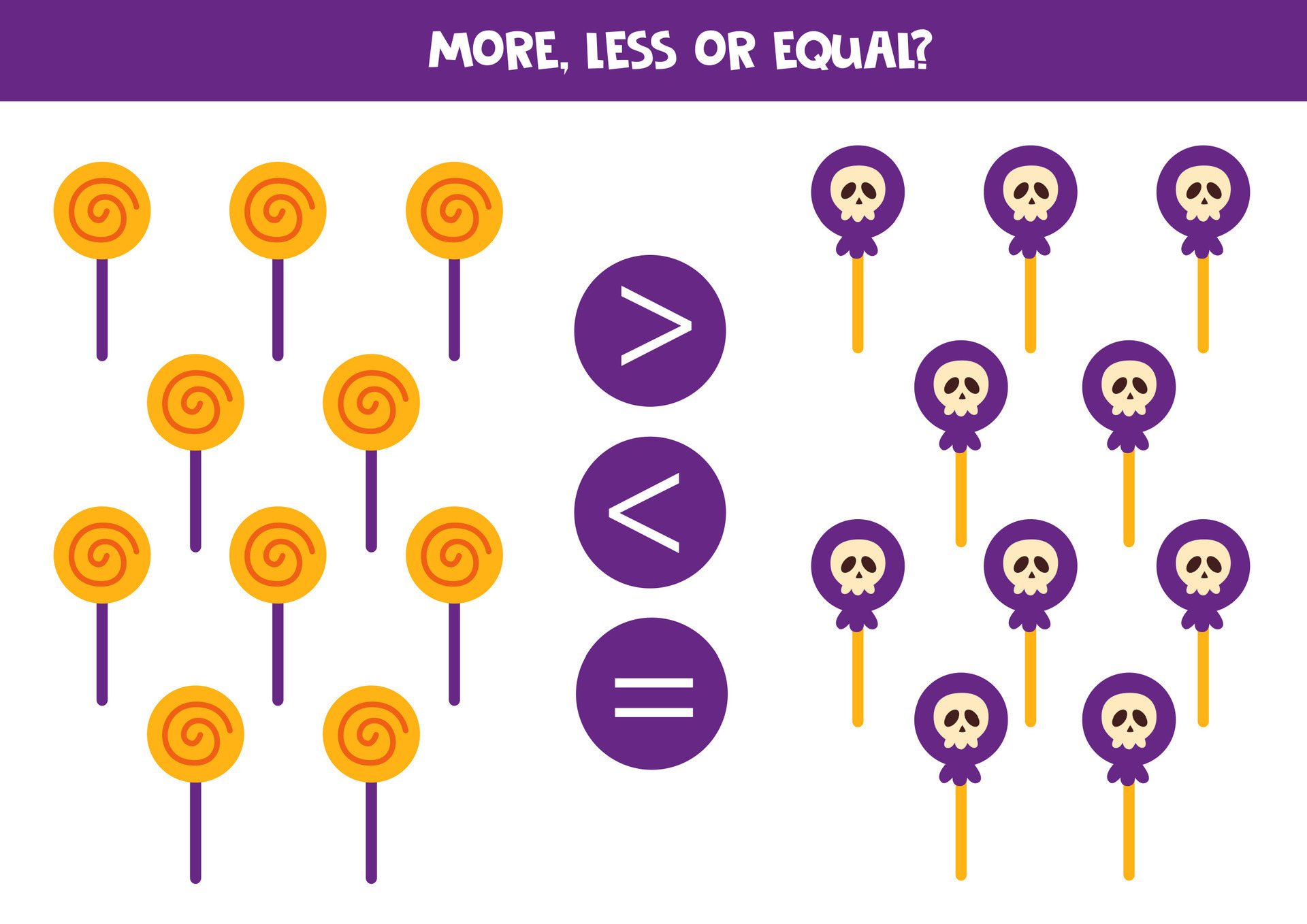 More, less or equal with cute cartoon halloween lollipops. 25551650 ...