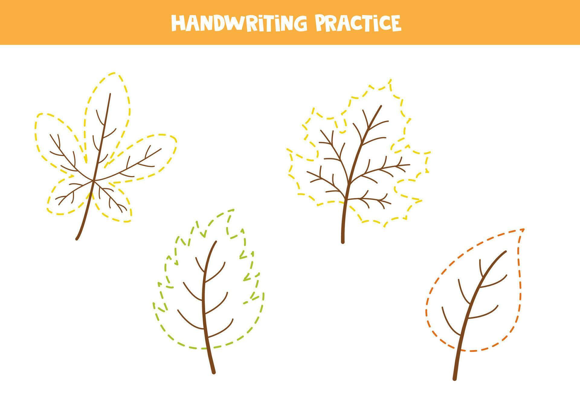 Handwriting practice with cartoon autumn leaves. Tracing lines for ...