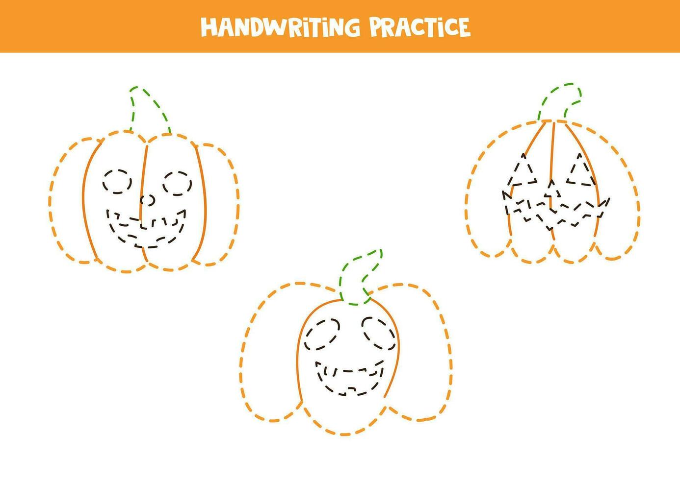 Handwriting practice with cartoon Halloween pumpkins. Tracing lines for ...