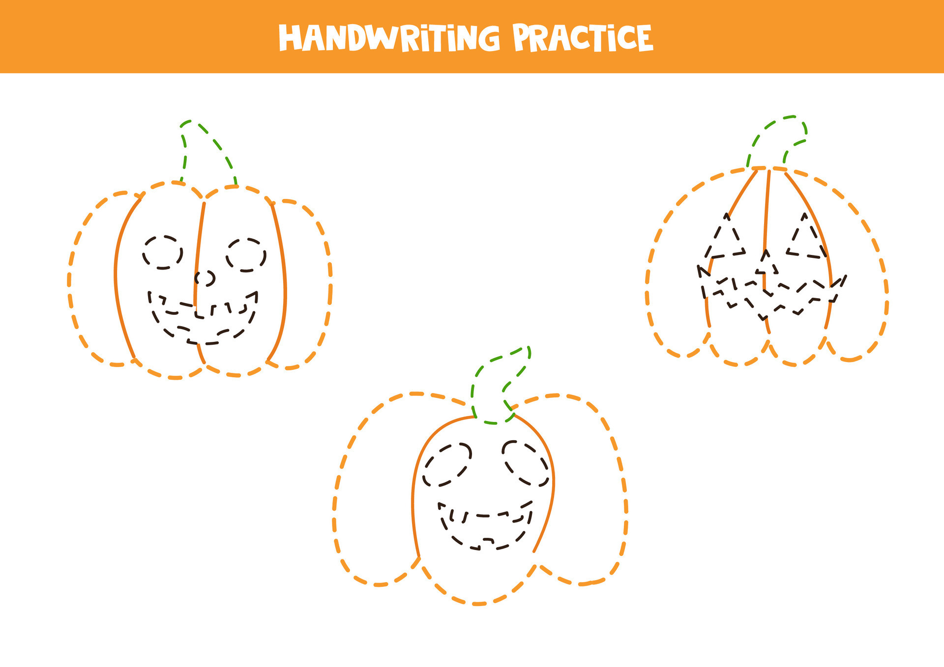 Handwriting practice with cartoon Halloween pumpkins. Tracing lines for ...