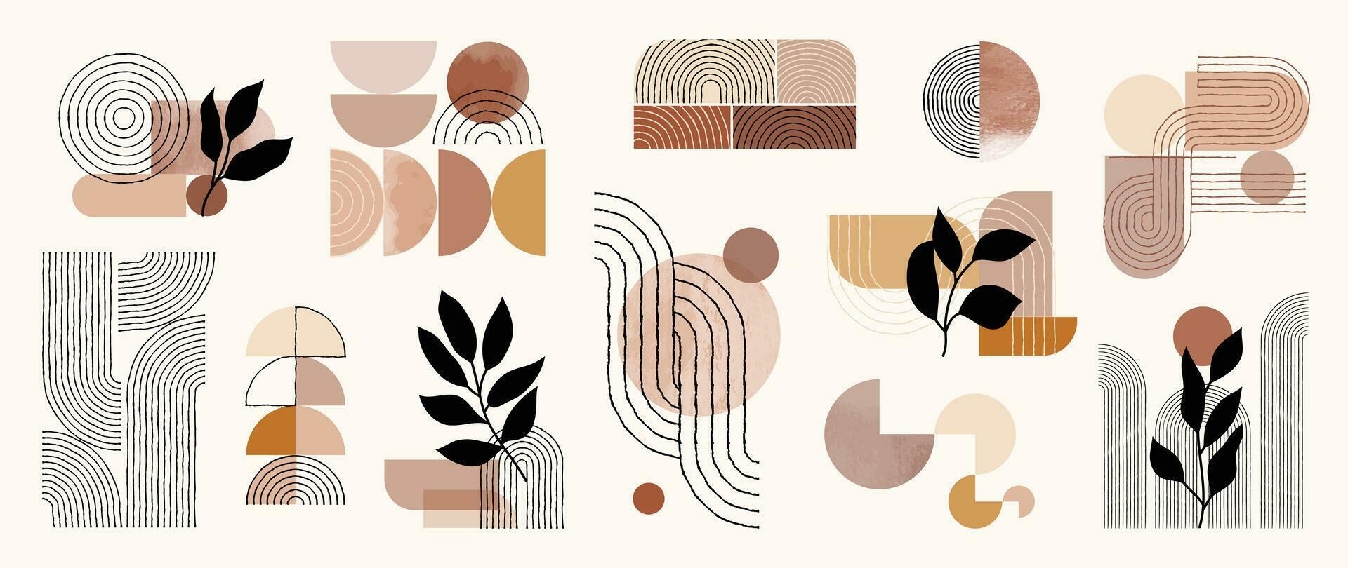Hand Drawn Abstract Minimal Element Mid Century Vector Set Aesthetic Contemporary Stripe Line