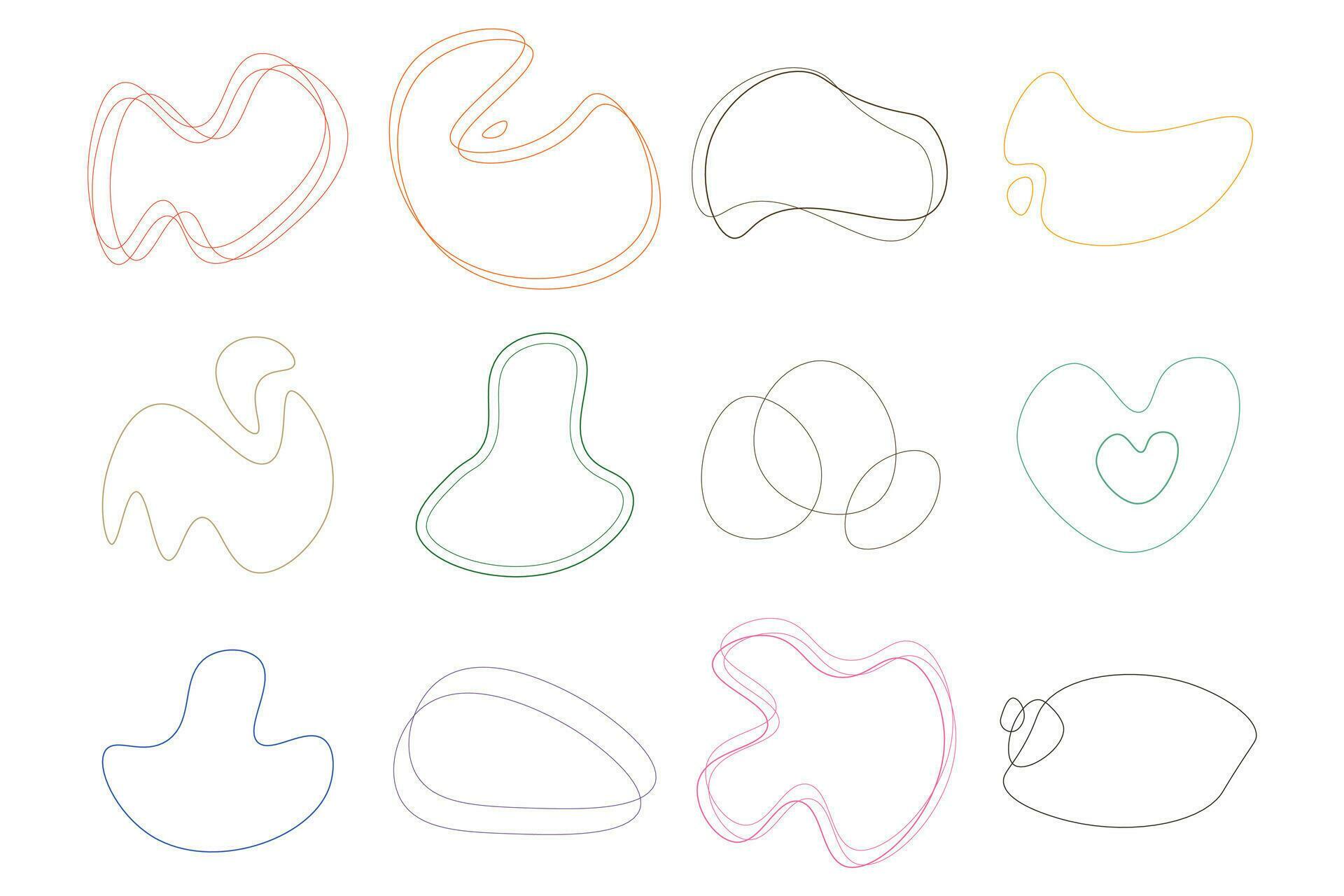 Abstract Blob Round Line Shapes Set Collection Of Random Line Art