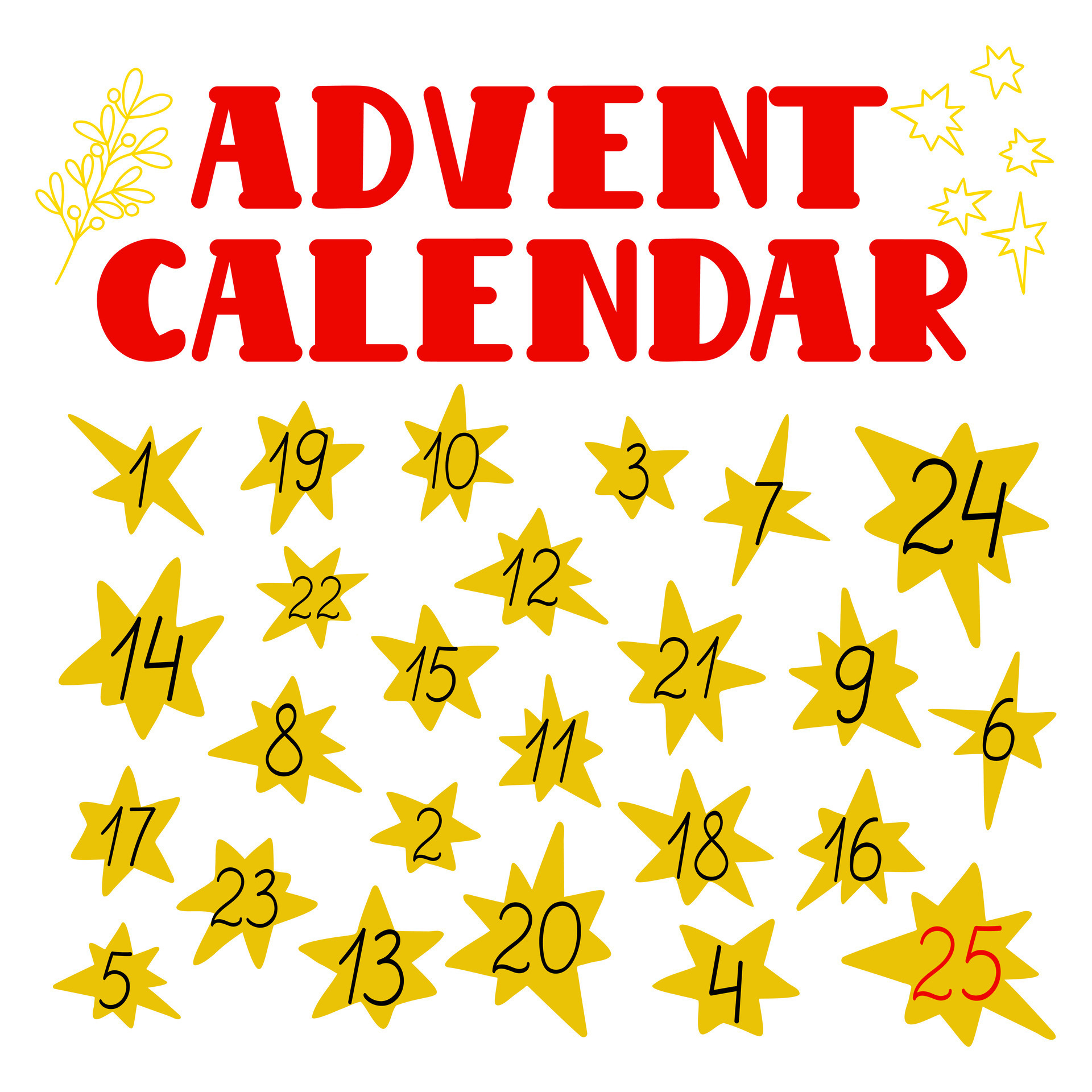 Navidad adviento calendario con fechas en estrellas, invierno Días ...