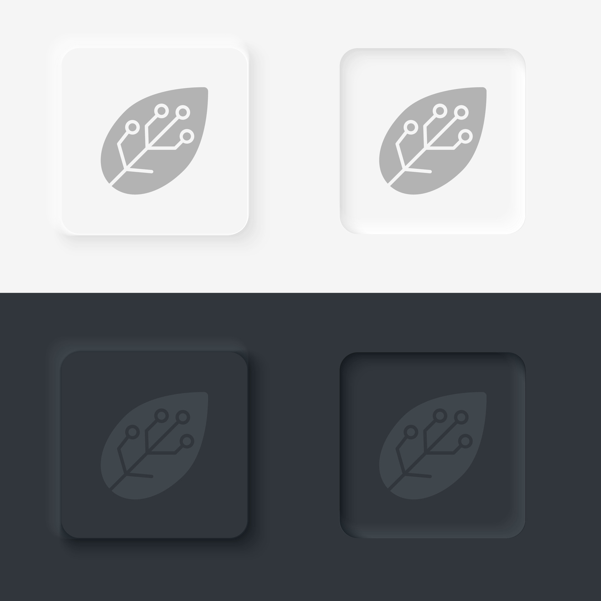 Leaf Smart Farm Neomorphism Style Vector Icon With Button On Black