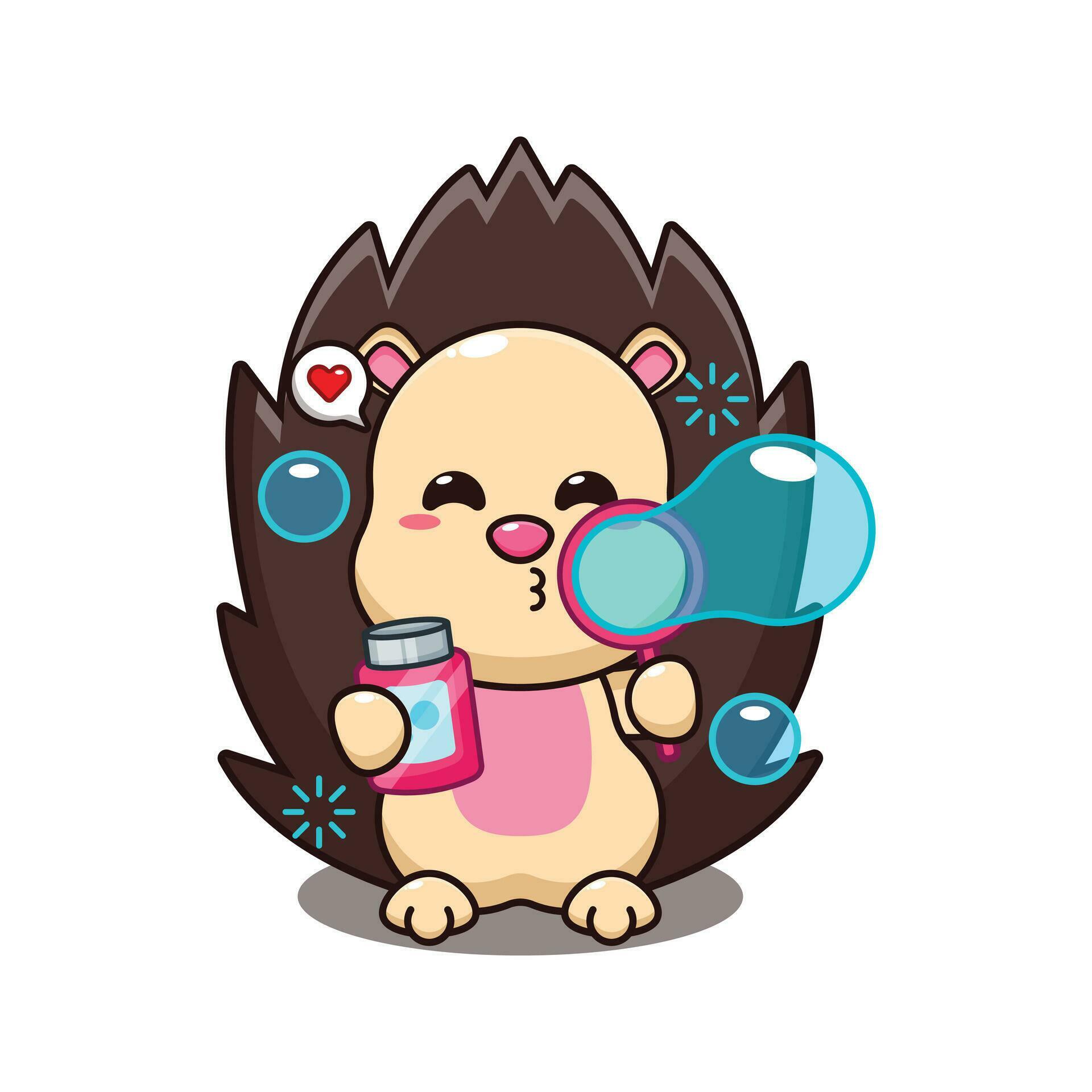 Hedgehog Blowing Bubbles Cartoon Vector Illustration 25560954 Vector Art At Vecteezy
