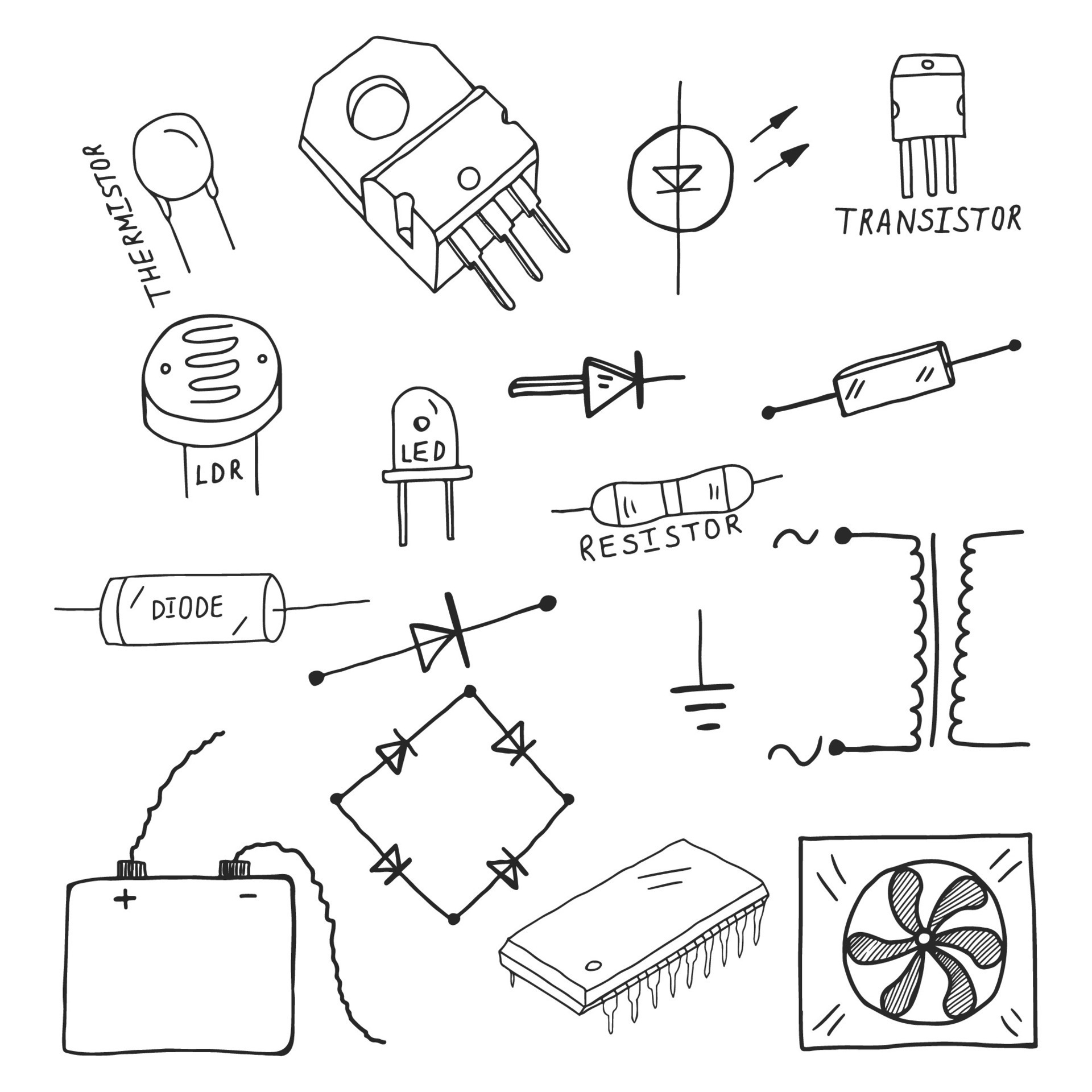 Set Of Details Of Microelectronics Circuits Vector Black And White Illustration 25636783 Vector