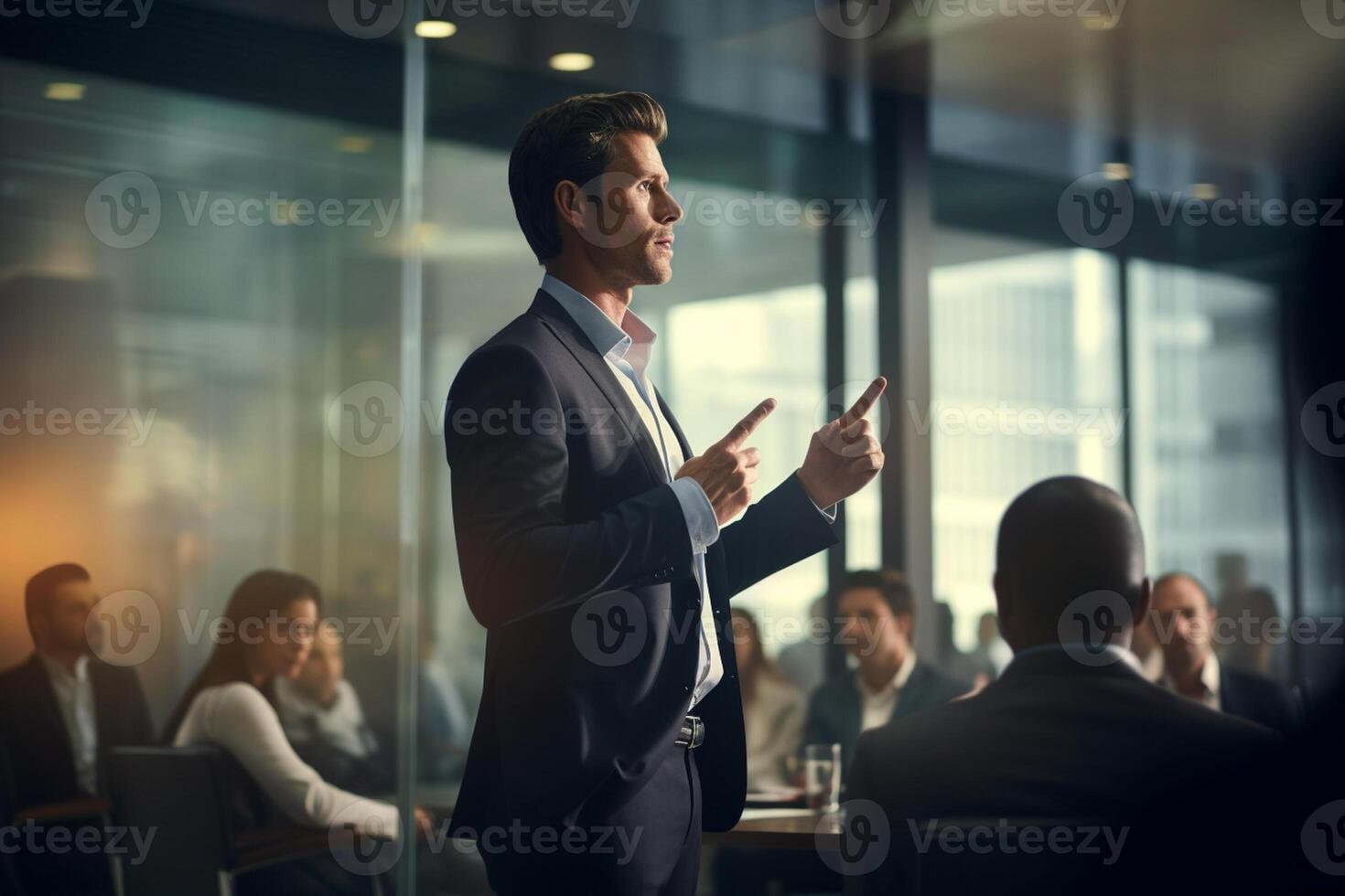 a man presenting at a modern conference room with 25663926 Stock Photo ...
