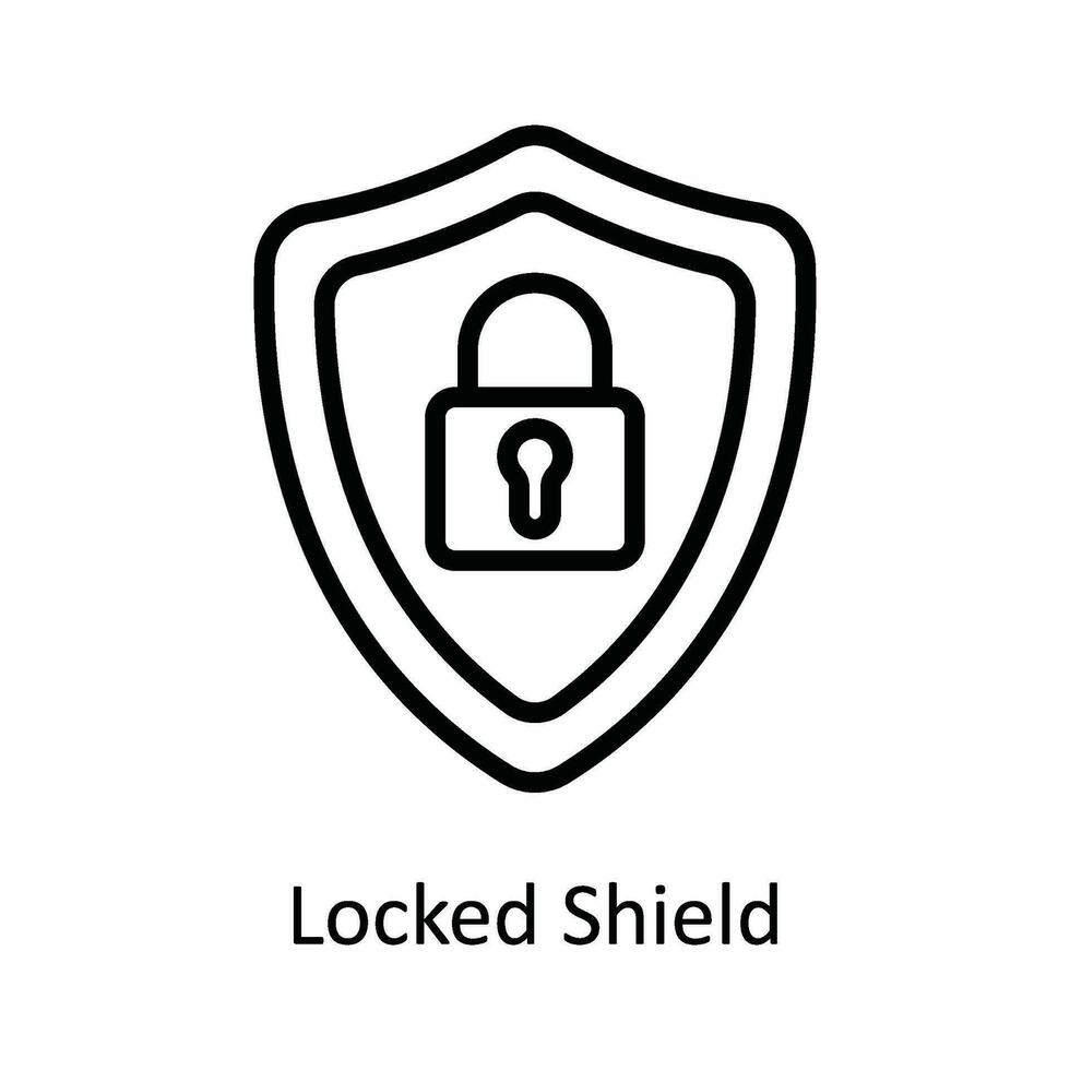 Locked Shield Vector Outline Icon Design Illustration Cyber Security