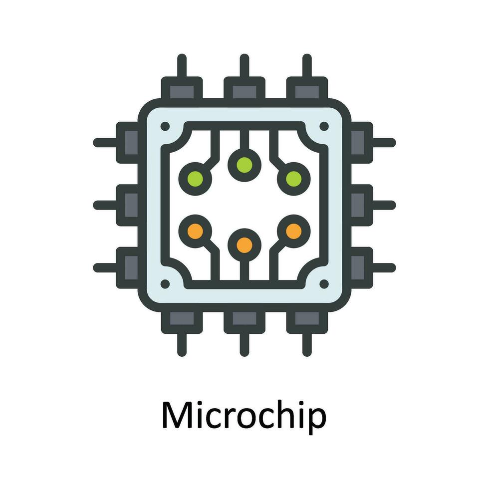 Microchip Vector Fill Outline Icon Design Illustration Network And
