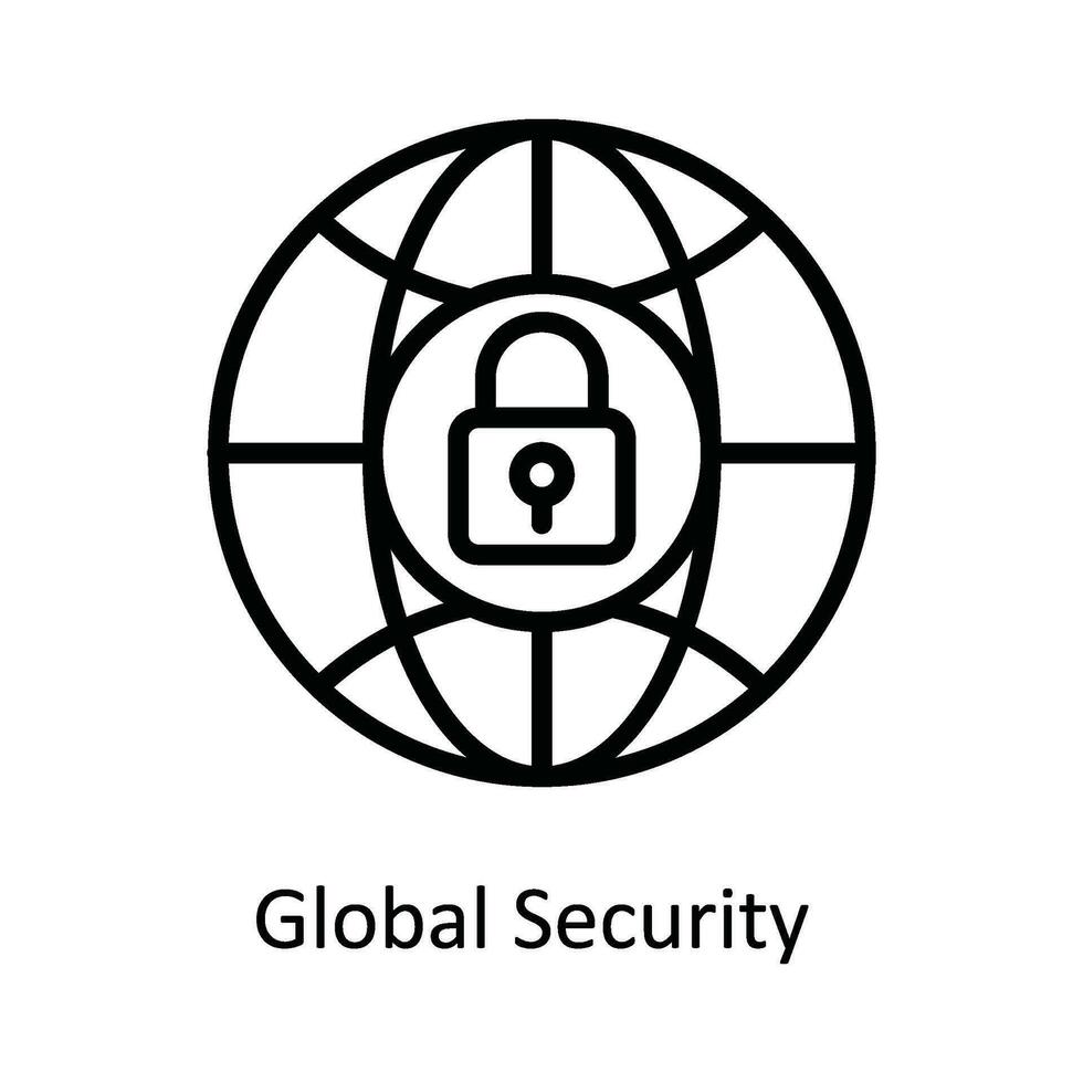 Global Security Vector Outline Icon Design Illustration Cyber Security