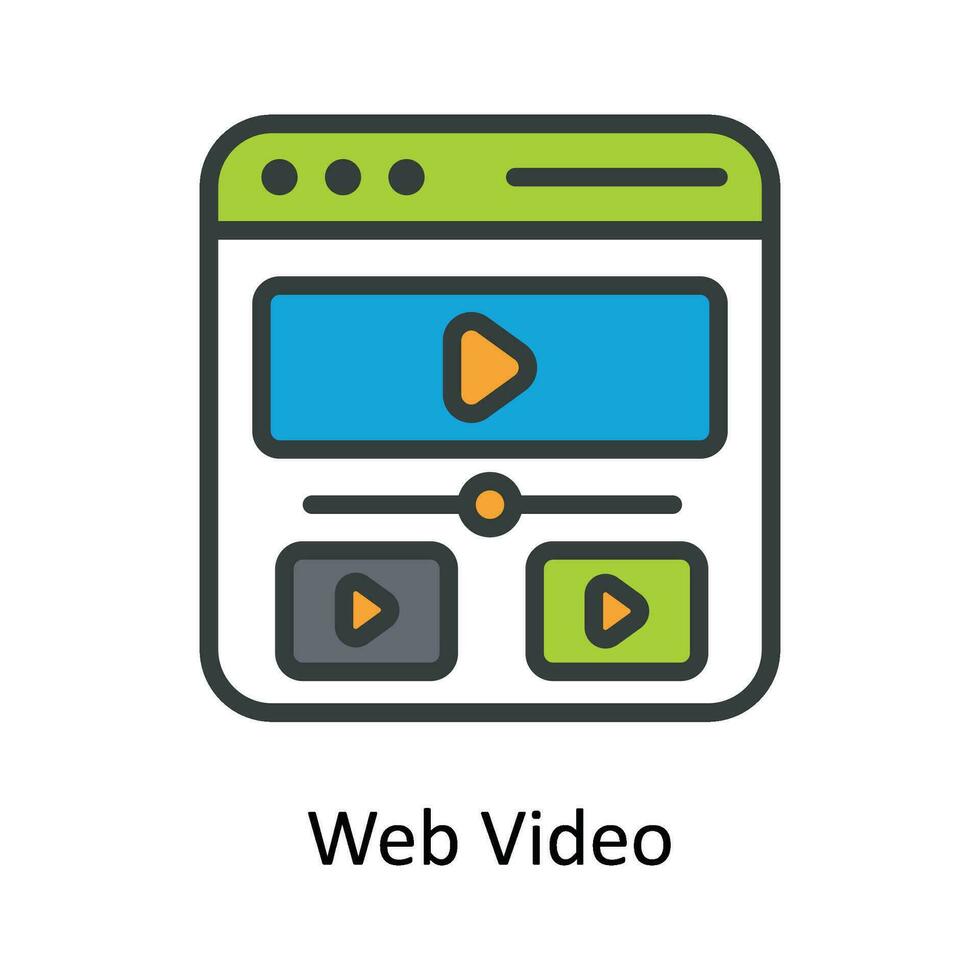Web Video Vector Fill outline Icon Design illustration. Multimedia ...