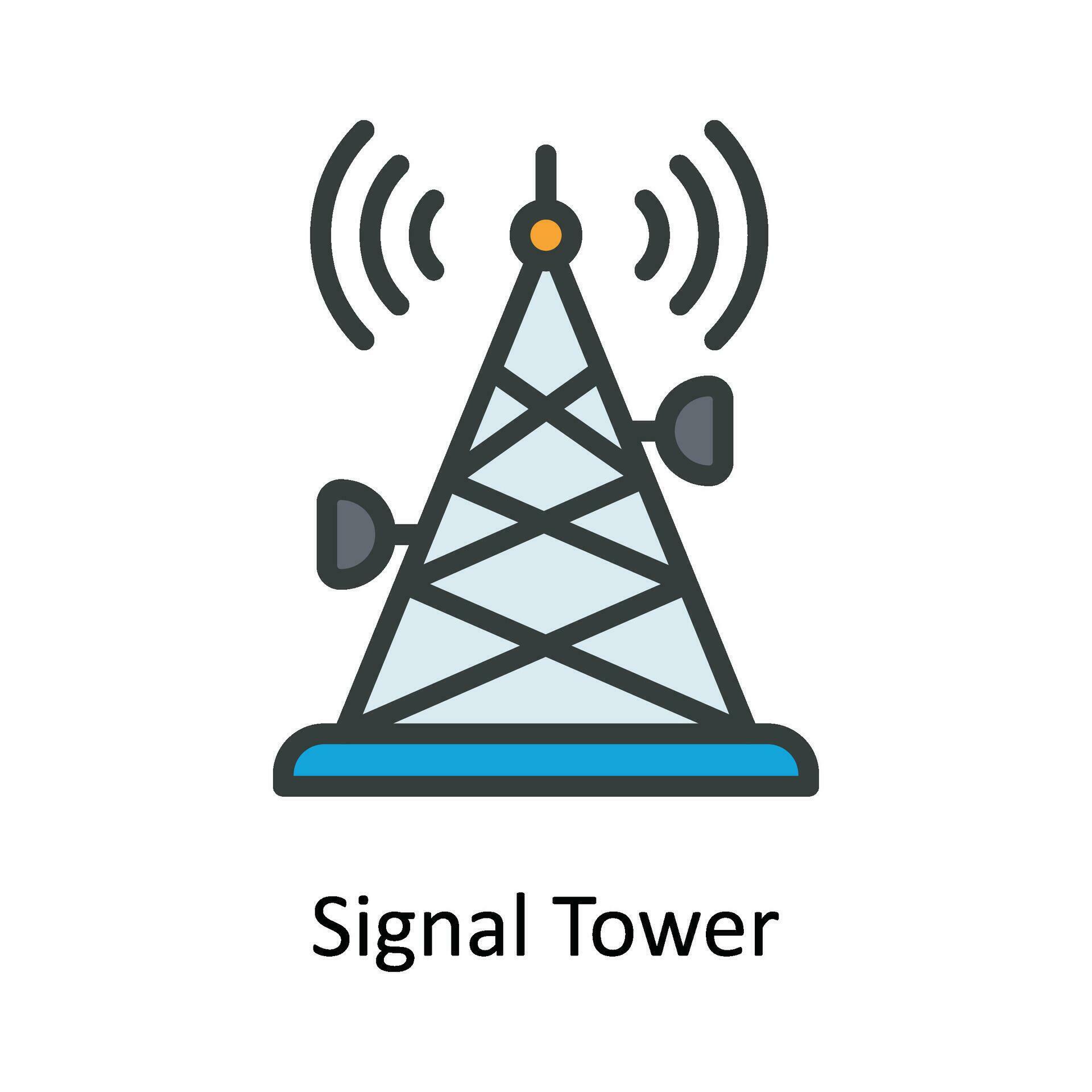 Signal Tower Vector Fill Outline Icon Design Illustration Network And Communication Symbol On