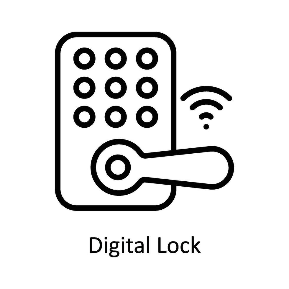 Digital Lock Vector Outline Icon Design Illustration Cyber Security