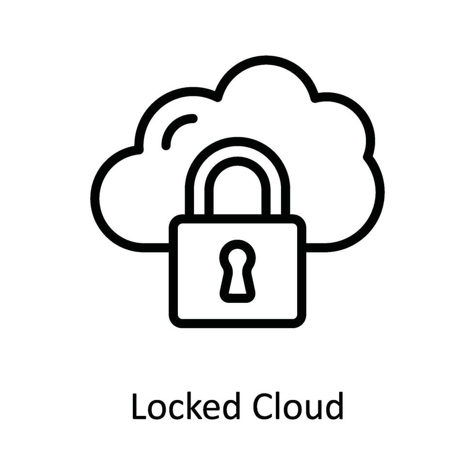 Locked Cloud Vector Outline Icon Design Illustration Cyber Security