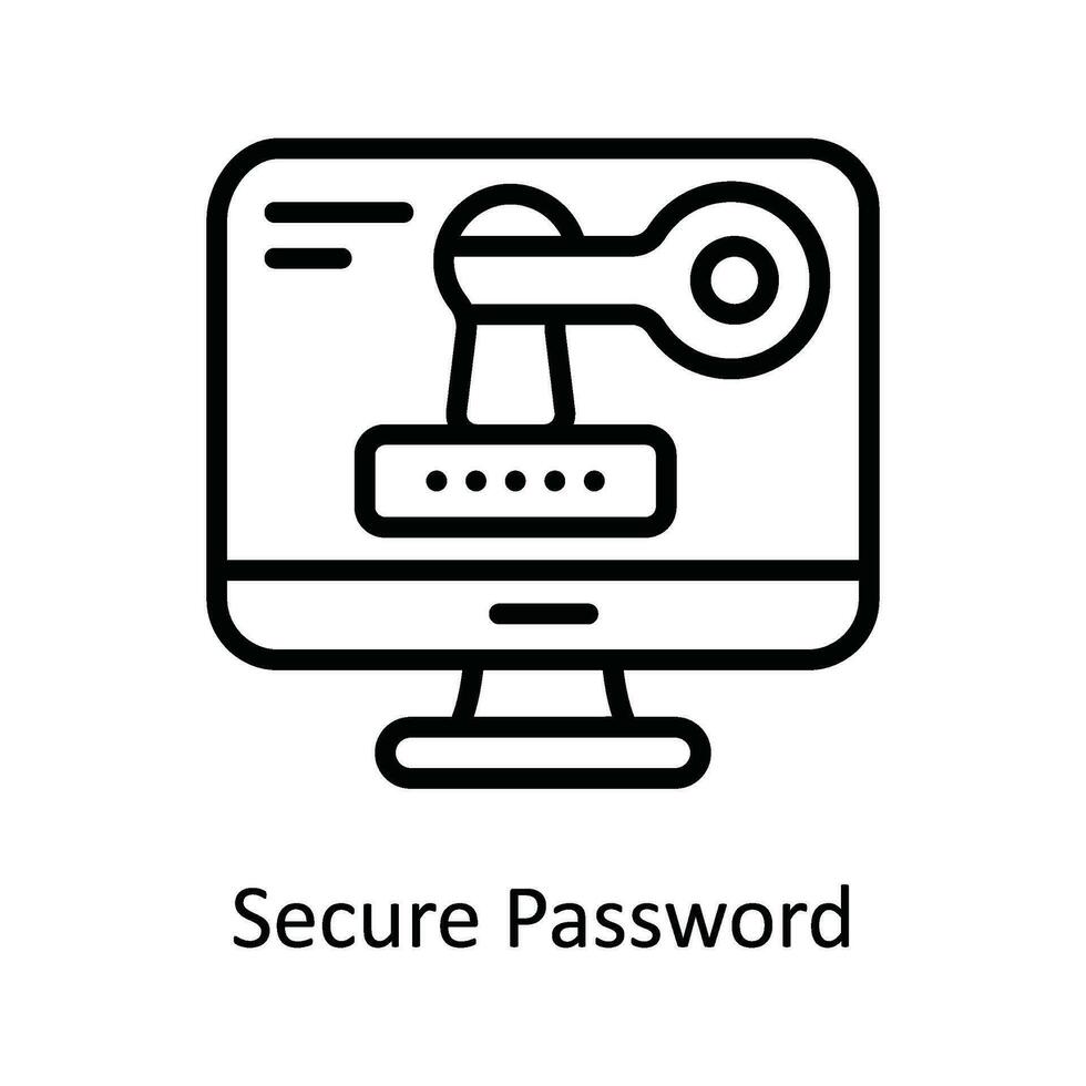 Secure Password Vector Outline Icon Design Illustration Cyber Security Symbol On White