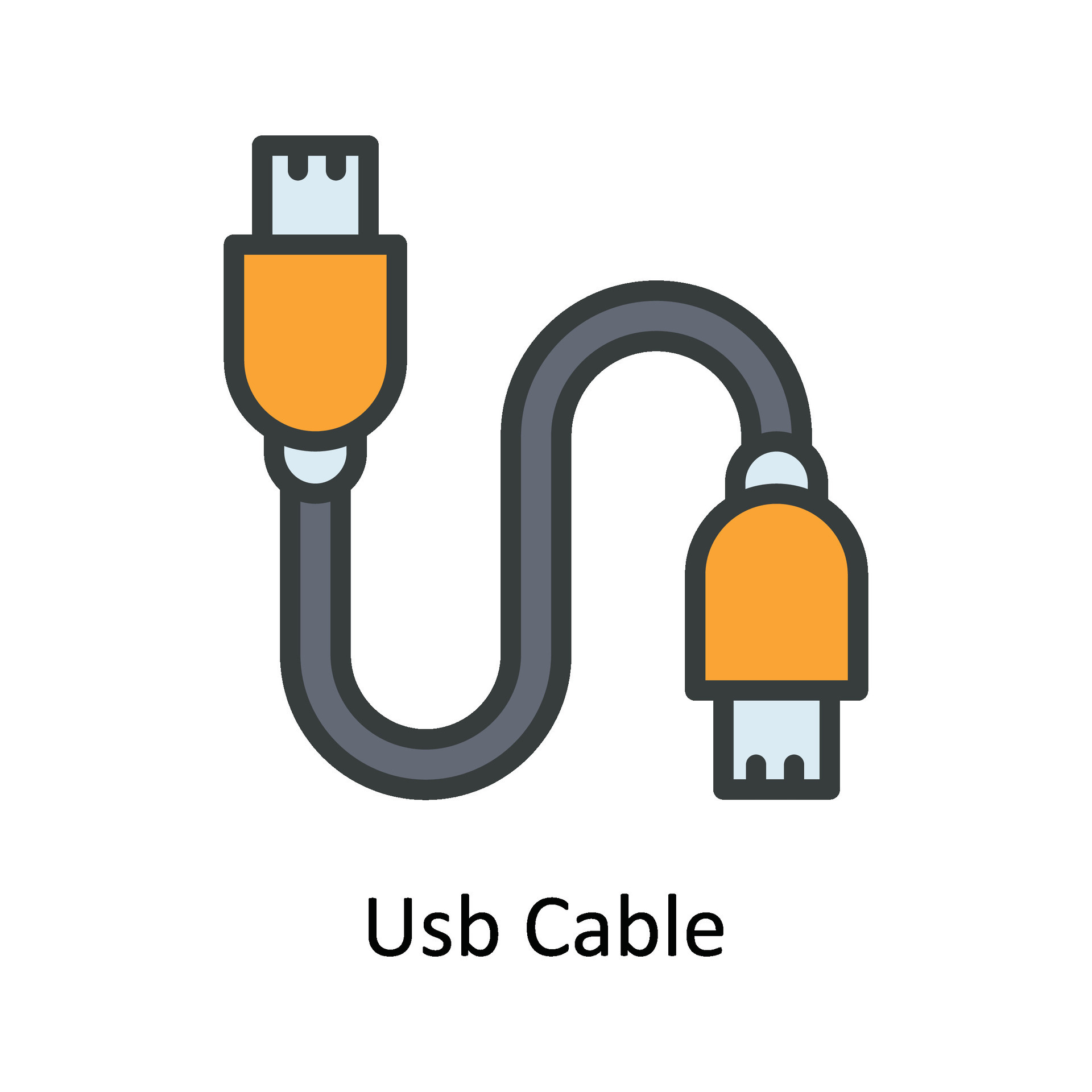 Usb Cable Vector Fill Outline Icon Design Illustration Network And Communication Symbol On