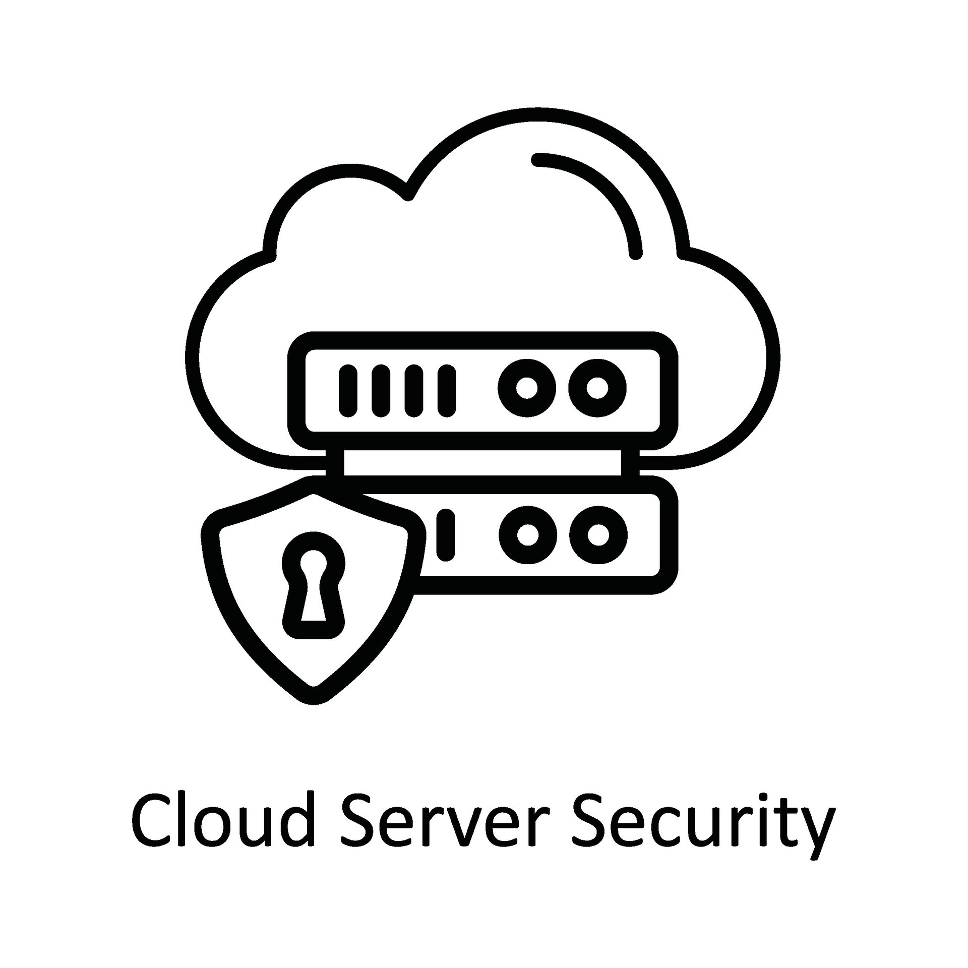 Cloud Server Security Vector Outline Icon Design Illustration Cyber Security Symbol On White