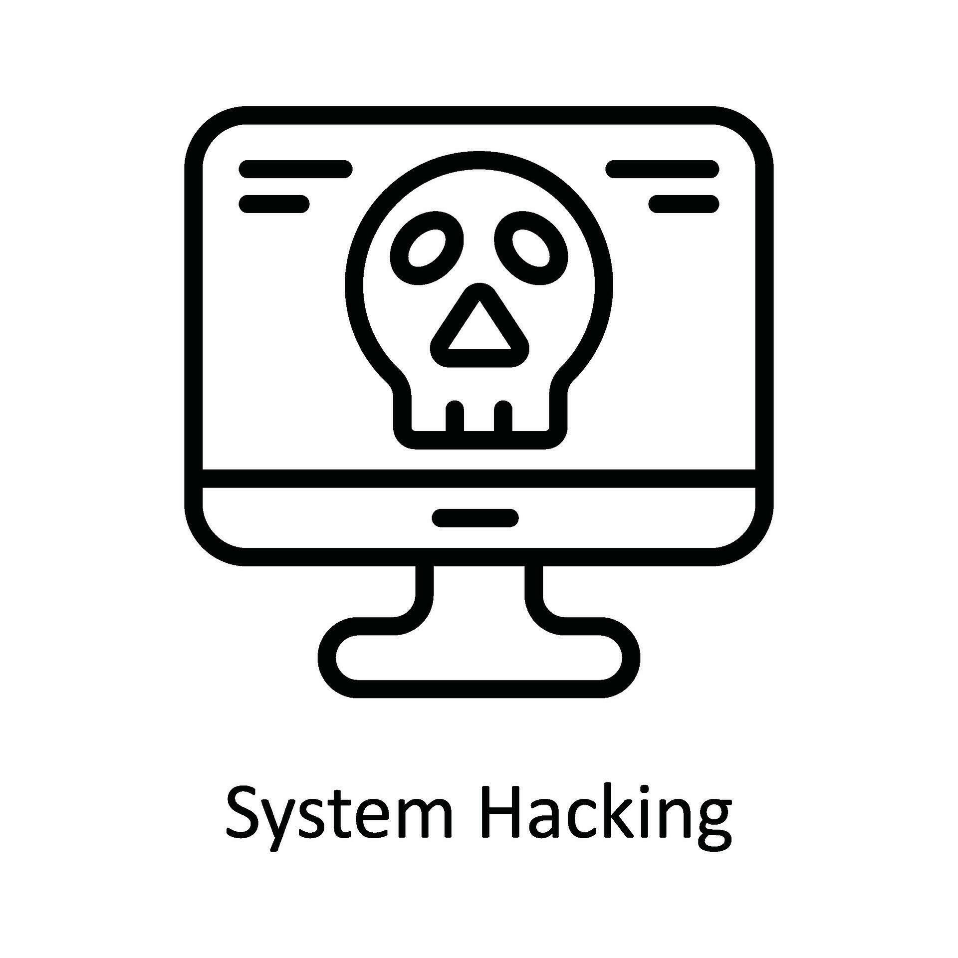 System Hacking Vector Outline Icon Design Illustration Cyber Security Symbol On White