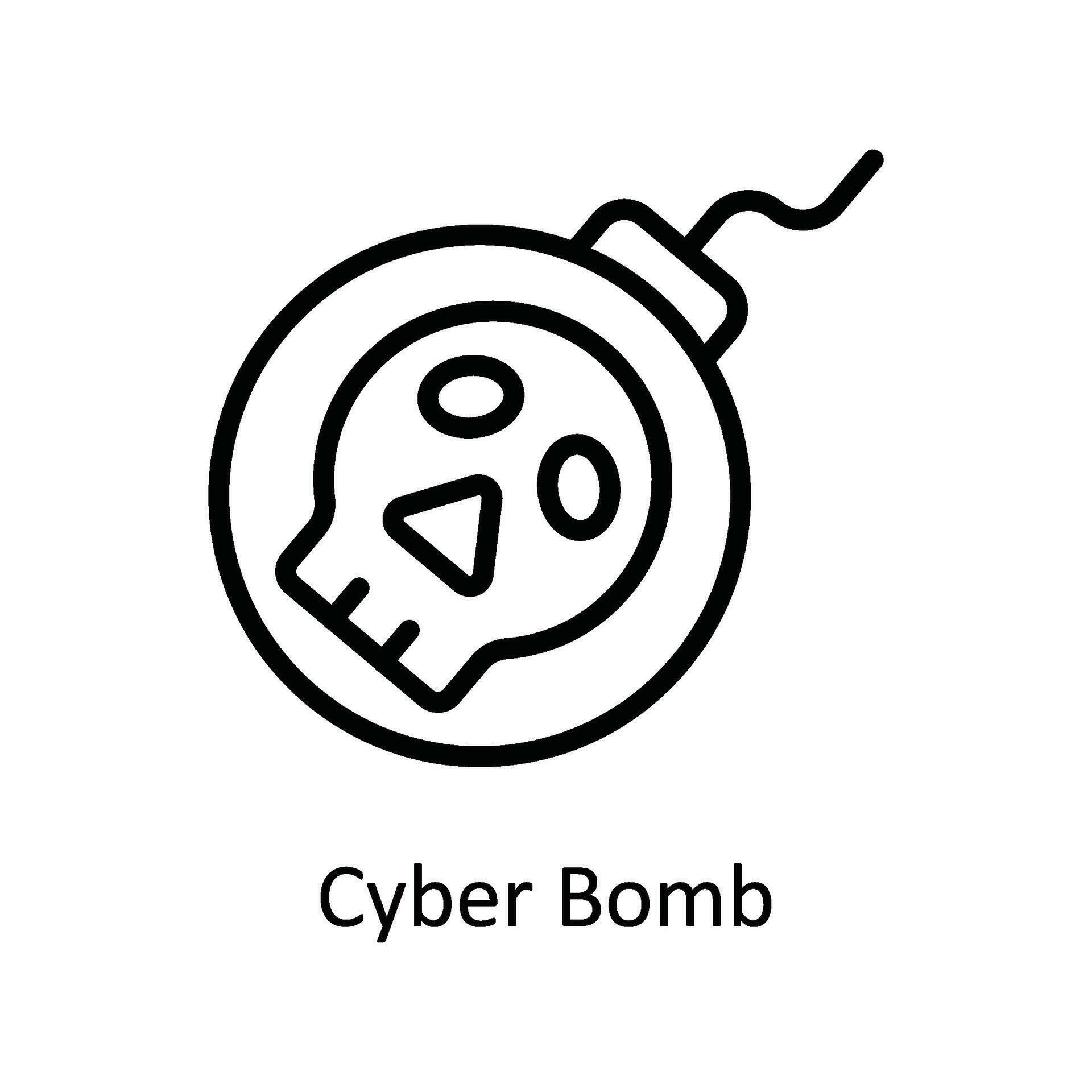 Cyber Bomb Vector Outline Icon Design Illustration Cyber Security Symbol On White Background