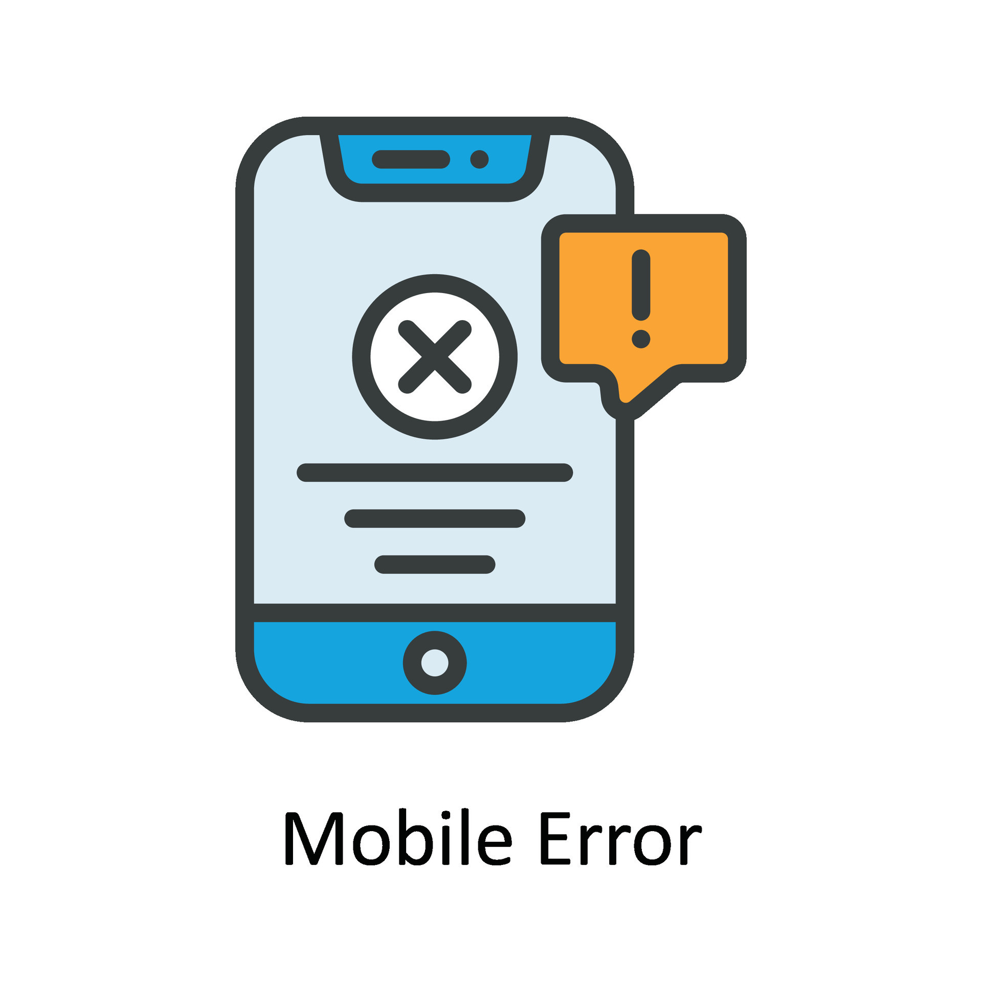 Mobile Error Vector Fill outline Icon Design illustration. Cyber ...