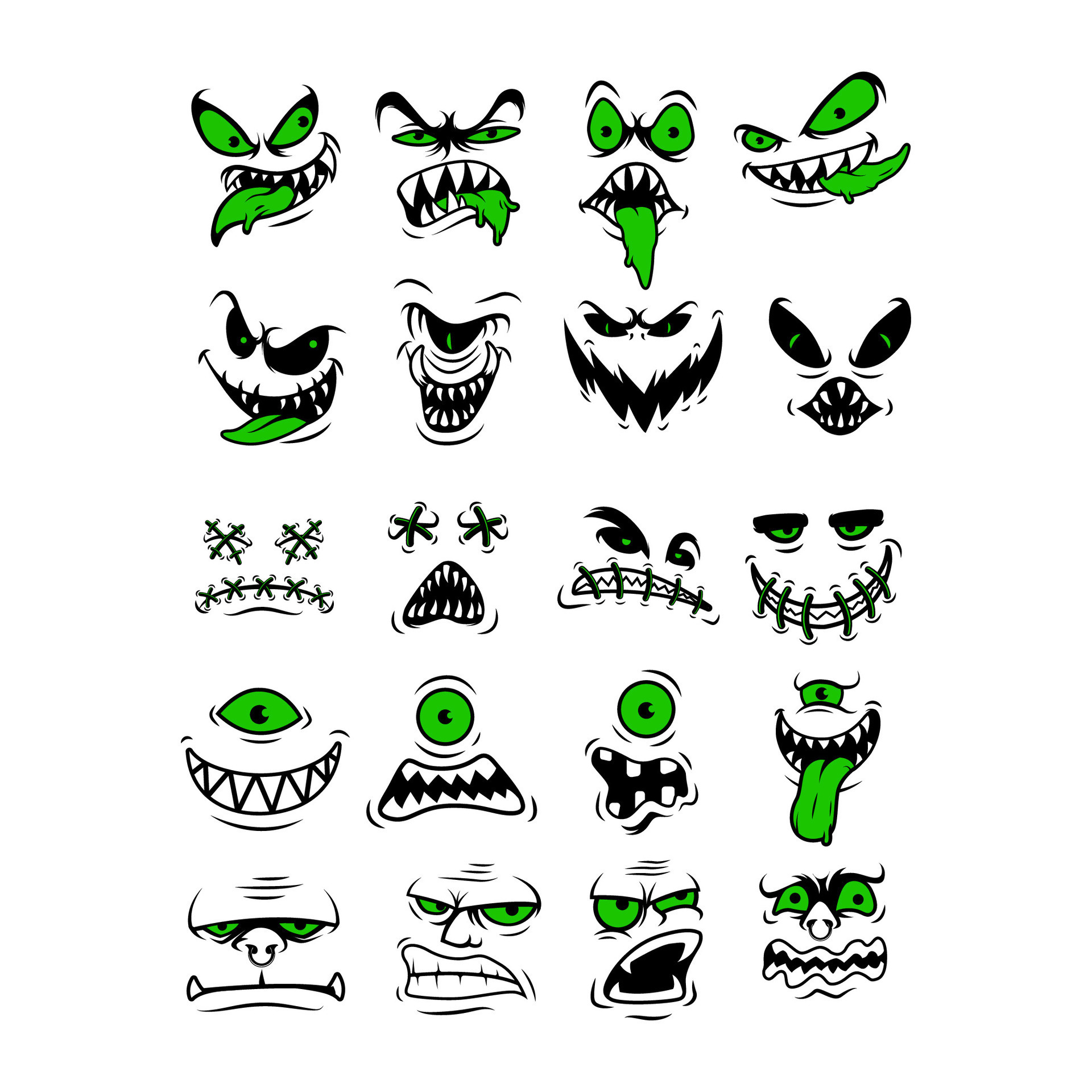 Set Of Cartoon Monster Faces Vector Art Illustration For Monster Face