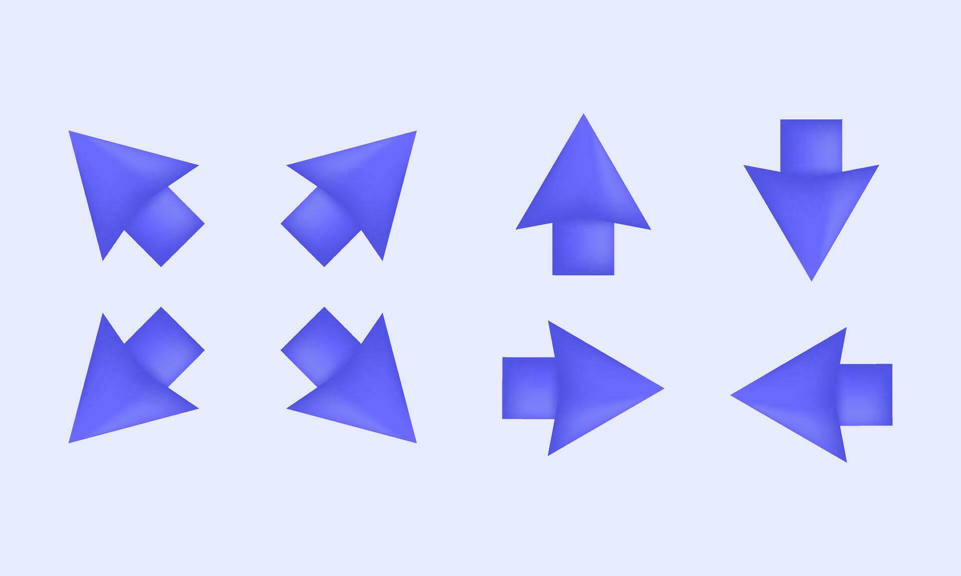 illustration set collection purple arrow pointer mouse cursor computer interface vector icon 3d ...