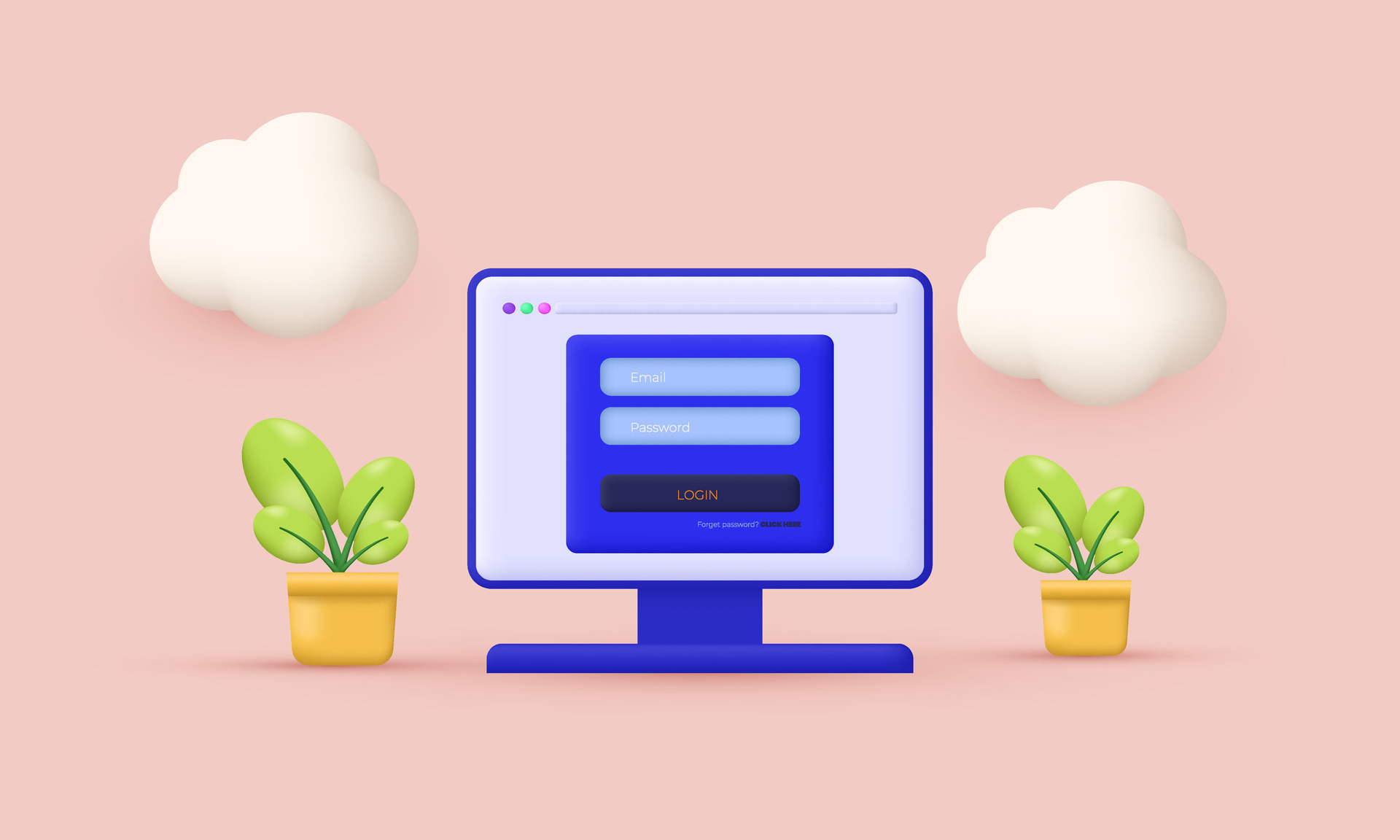 Illustration 3d Vector Computer Sign Online Account Login Password Form Symbols Isolated On